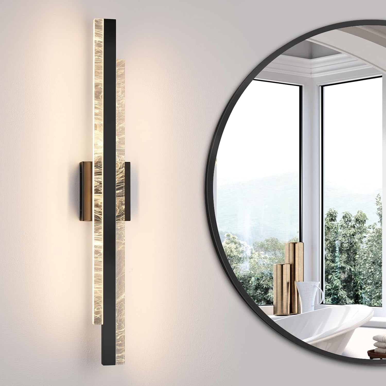 Matte Black Modern Bathroom Vanity Light 32 inch Dimmable LED Bath Bar ...