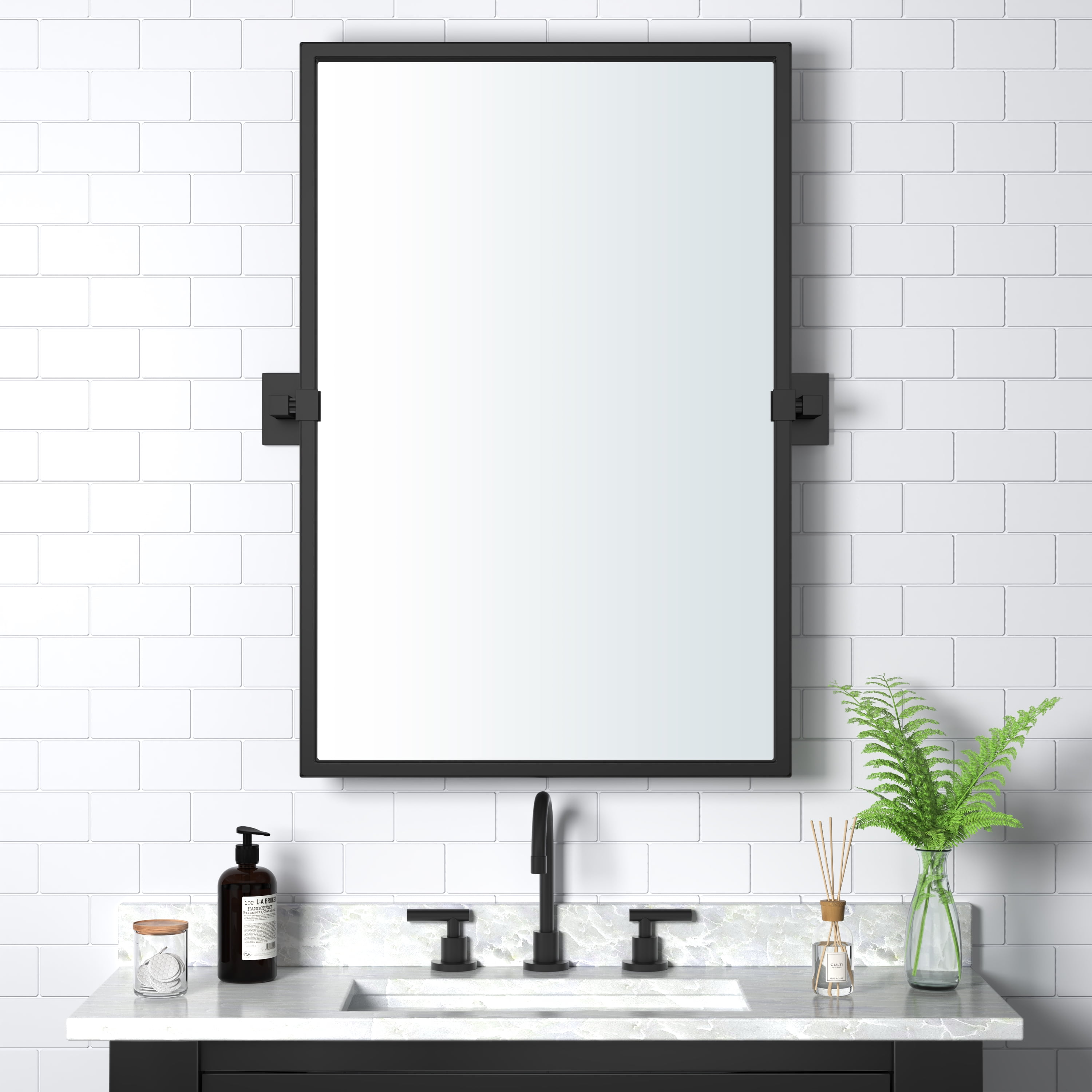 Matte Black Pivot Bathroom Mirror for Wall 23.62 x 35.43 Inch ...