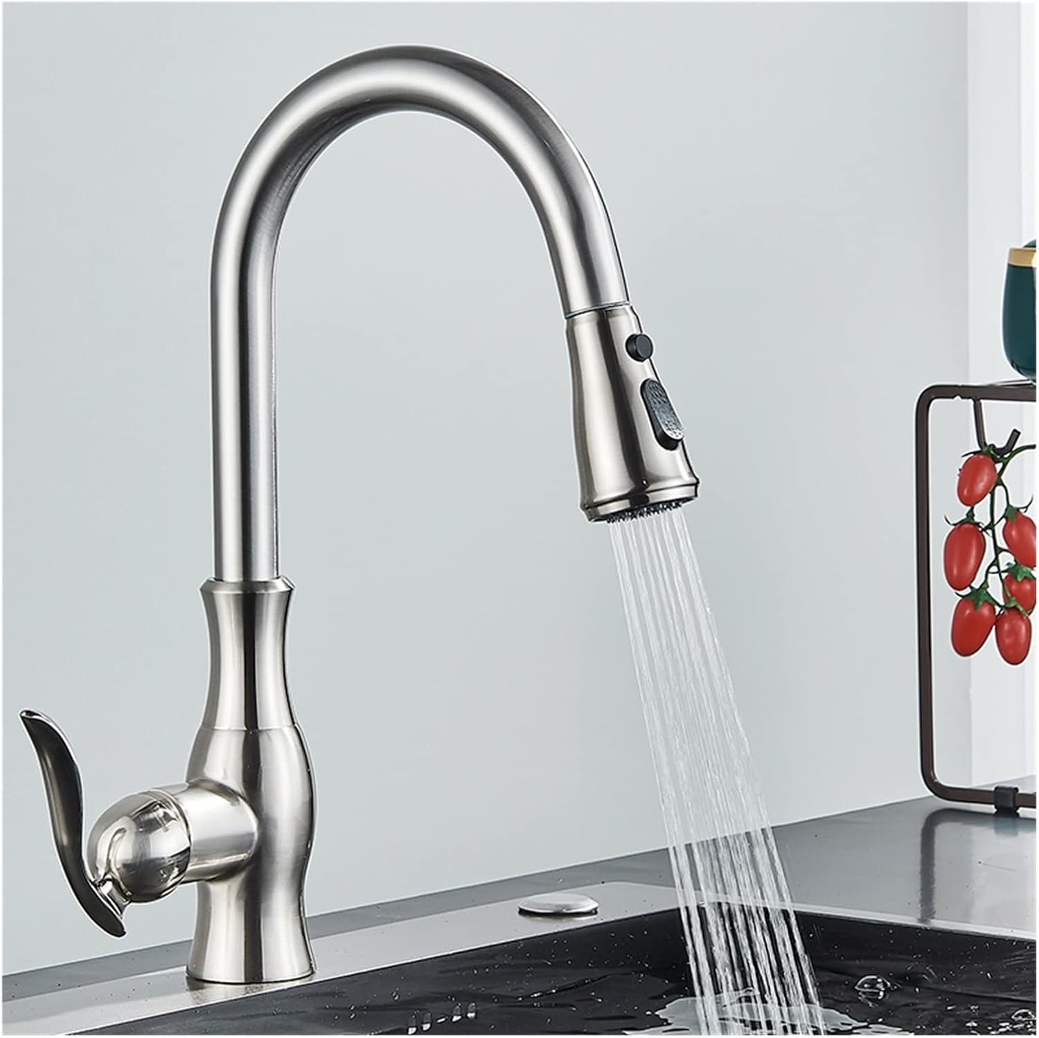 Matte Black Pull Out Kitchen Faucets Single Handle Hot Cold Water Crane ...