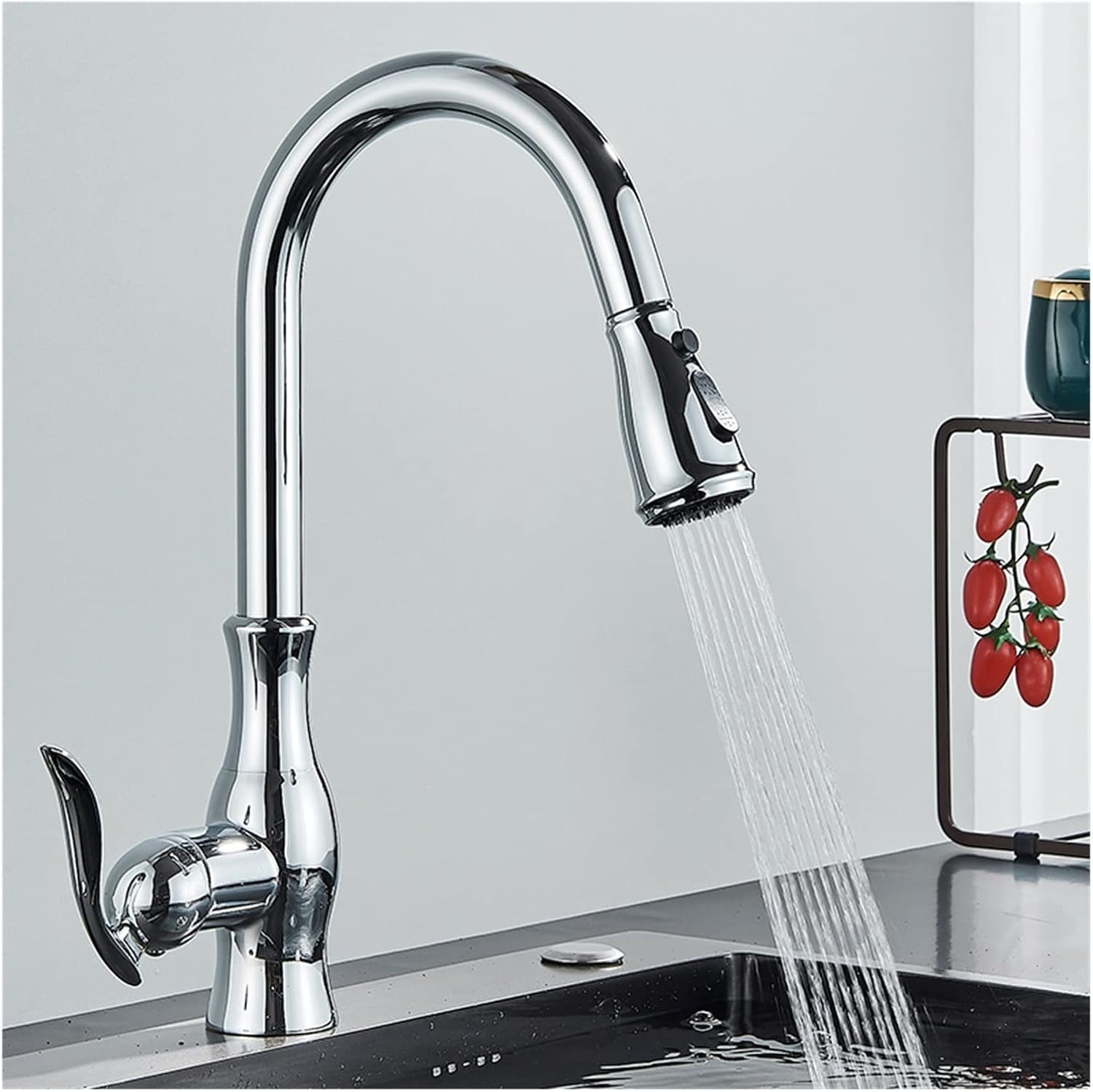 Matte Black Pull Out Kitchen Faucets Single Handle Hot Cold Water Crane ...