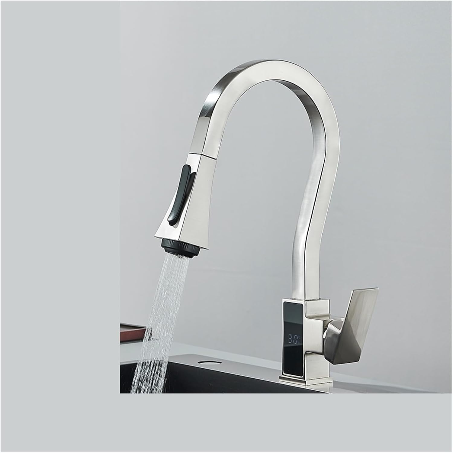 Matte Black Pull Out Kitchen Sink Faucet Temperature Digital Display ...