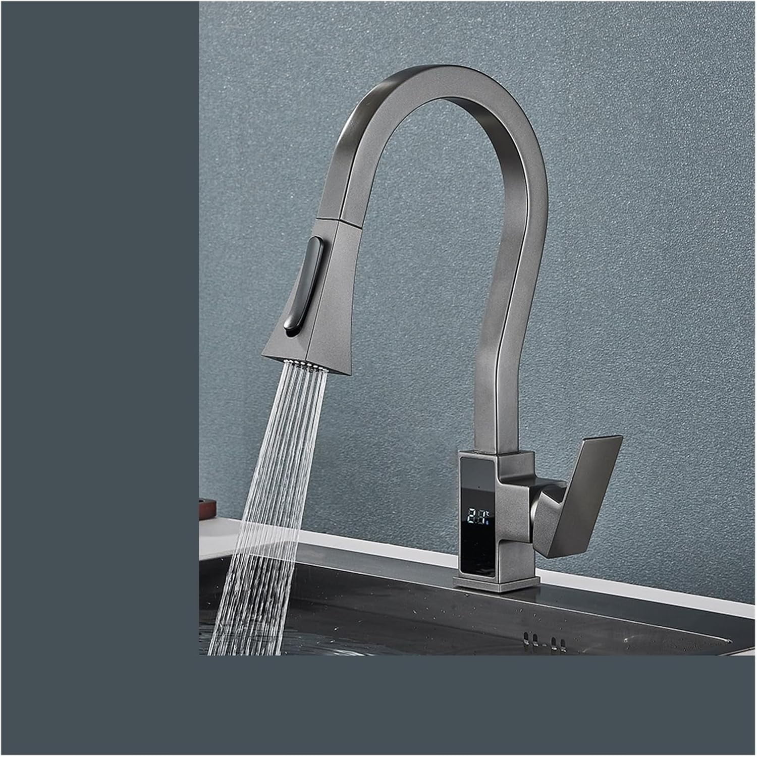 Matte Black Pull Out Kitchen Sink Faucet Temperature Digital Display ...