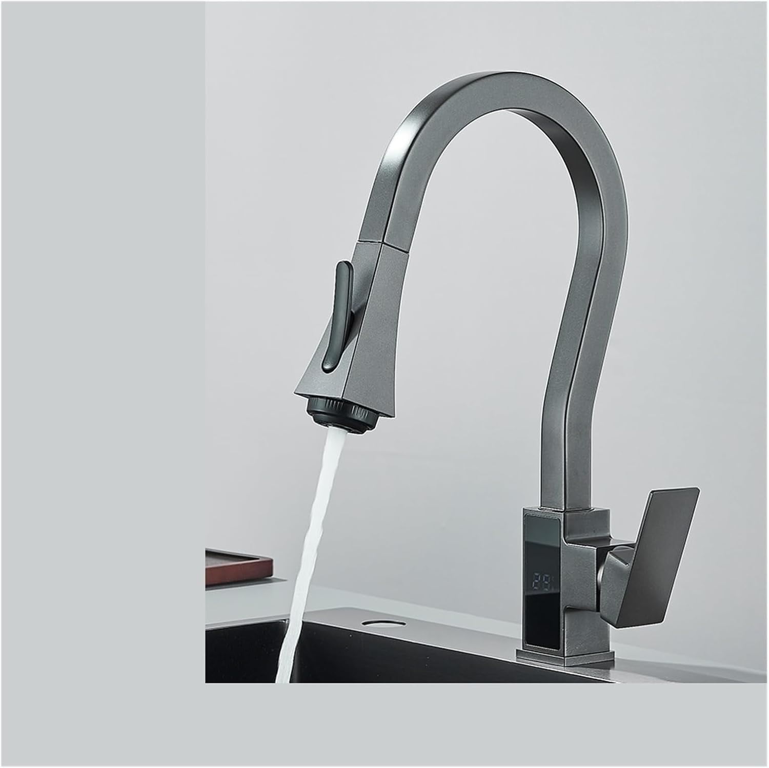 Matte Black Pull Out Kitchen Sink Faucet Temperature Digital Display ...
