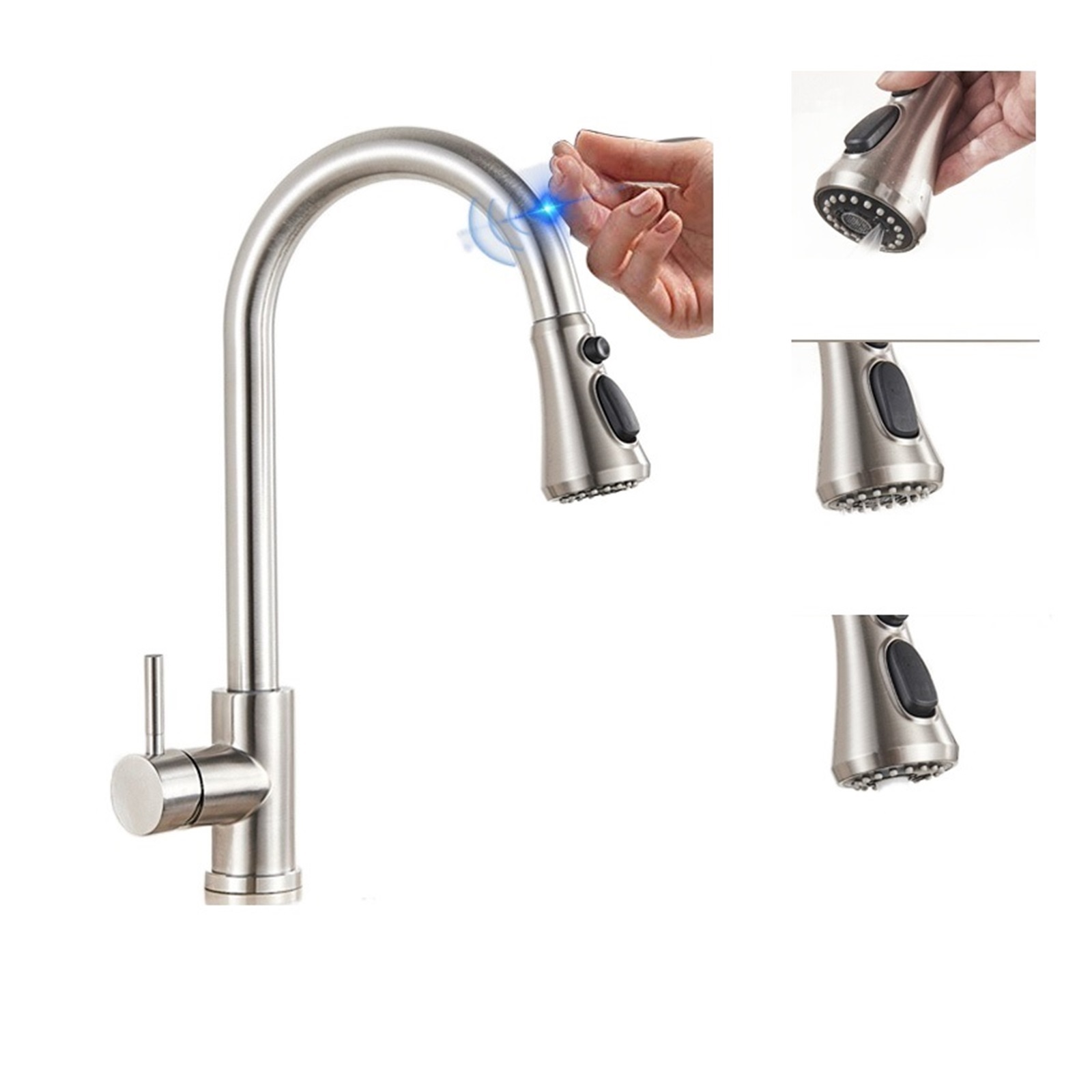 Matte Black Pull Out Sensor Kitchen Faucet Sensitive Smart Touch ...