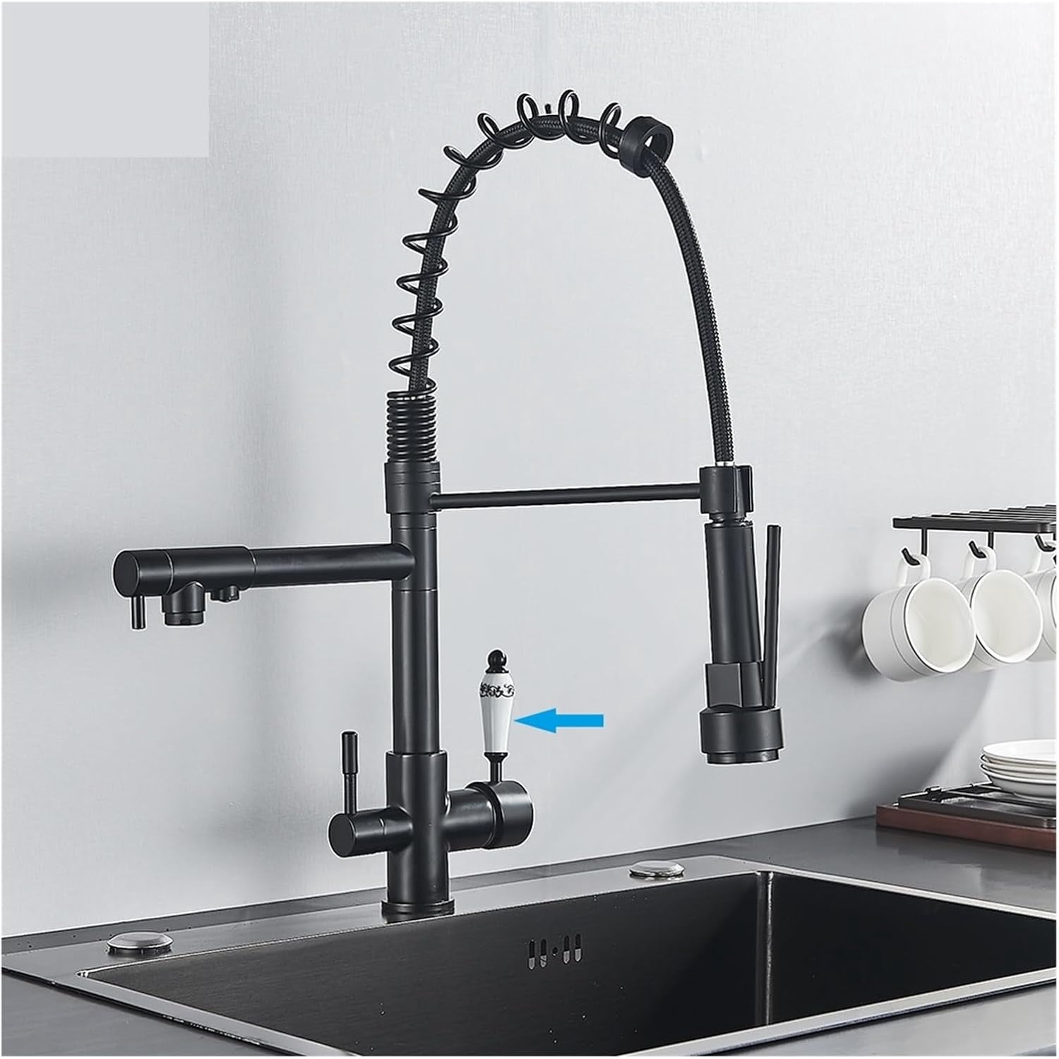 Matte Black Pure Water Filter Kitchen Faucet Dual Handle Hot and Cold ...