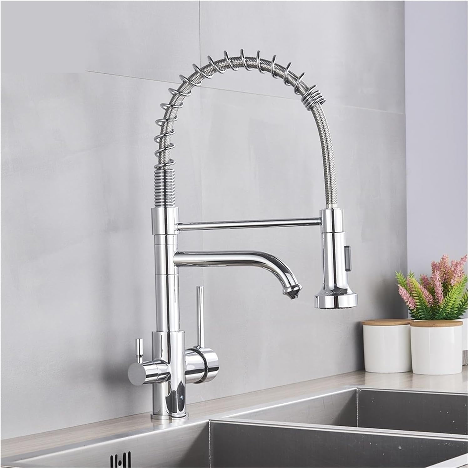Matte Black Pure Water Filter Kitchen Faucet Dual Handle Hot and Cold ...