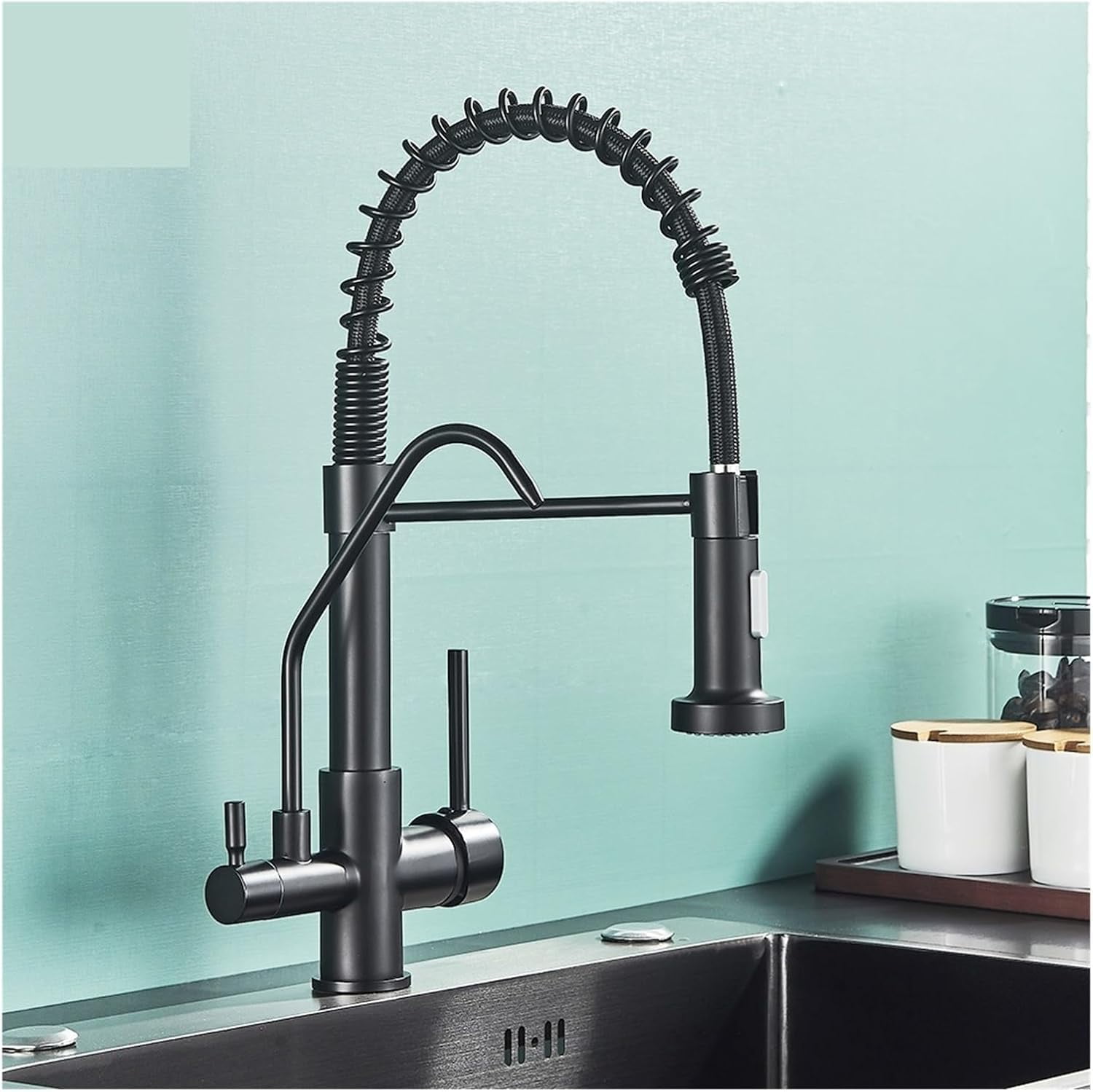 Matte Black Pure Water Filter Kitchen Faucet Dual Handle Hot and Cold ...