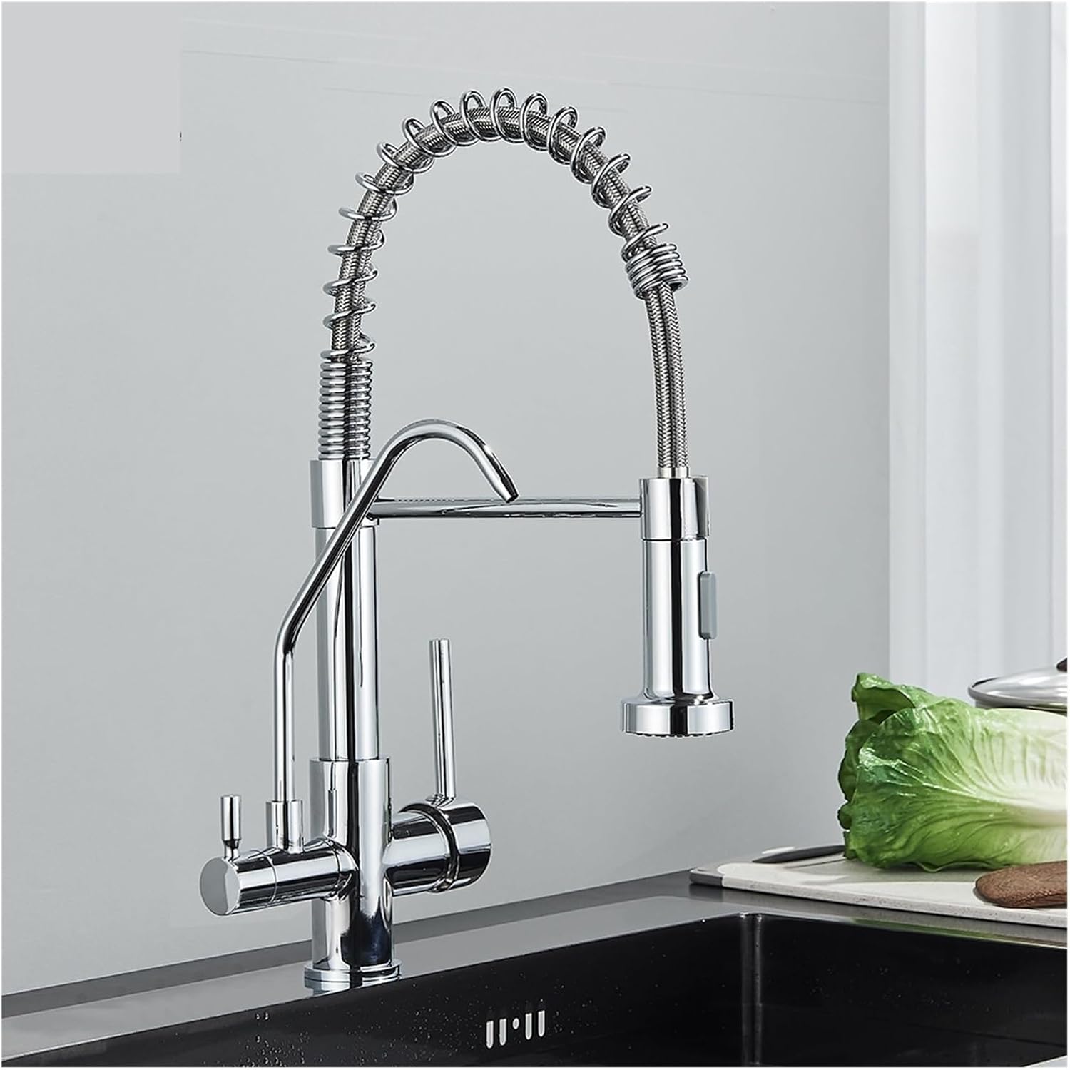 Matte Black Pure Water Filter Kitchen Faucet Dual Handle Hot and Cold ...