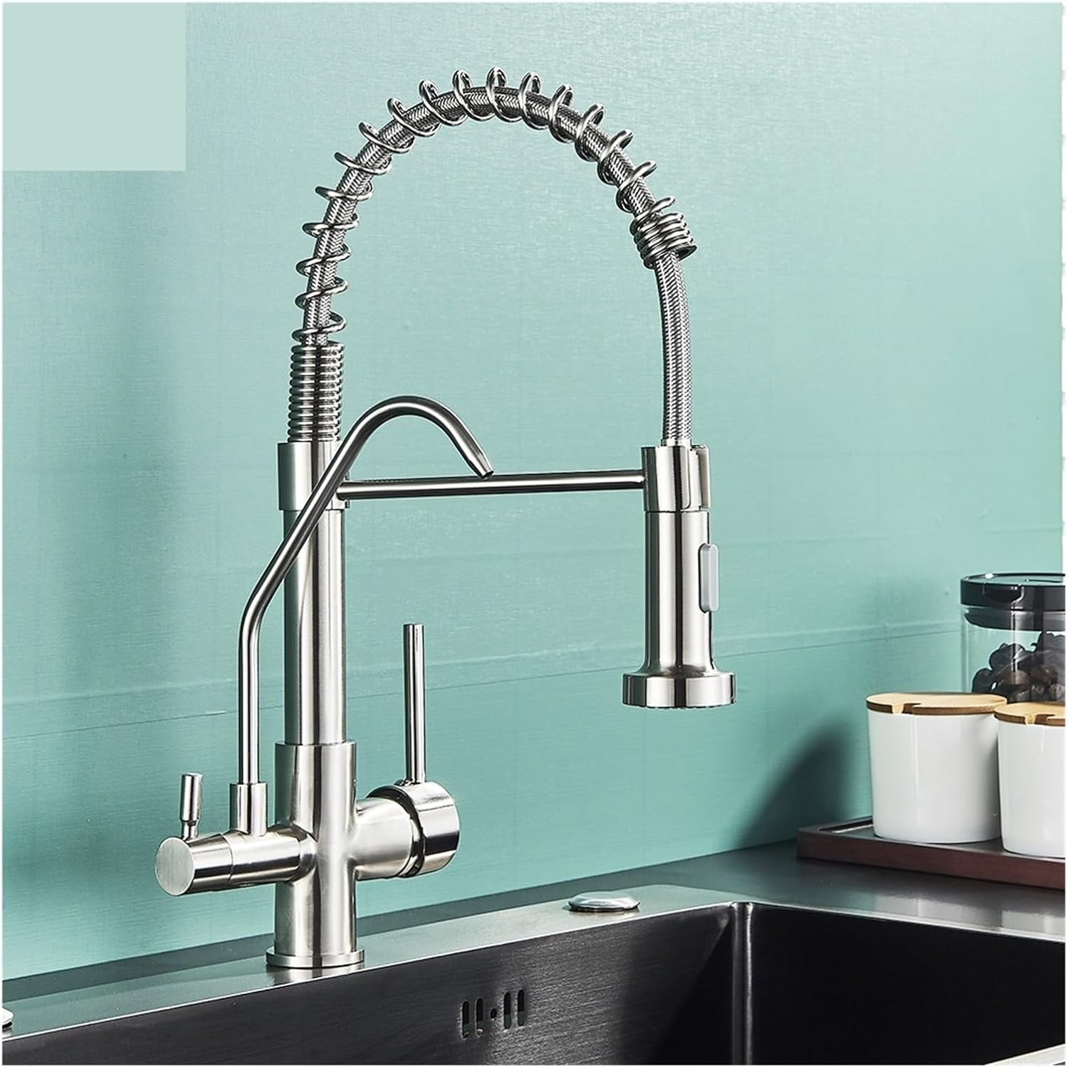 Matte Black Pure Water Filter Kitchen Faucet Dual Handle Hot and Cold ...
