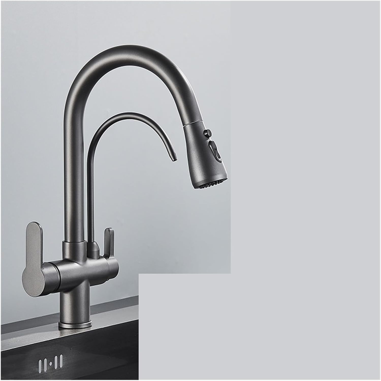 Matte Black Pure Water Kitchen Faucet Dual Handle Hot and Cold Drinking ...