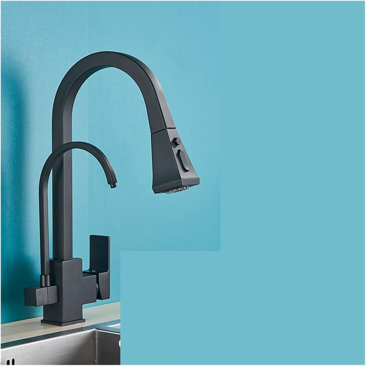Matte Black Pure Water Kitchen Faucet Dual Handle Hot and Cold Drinking ...