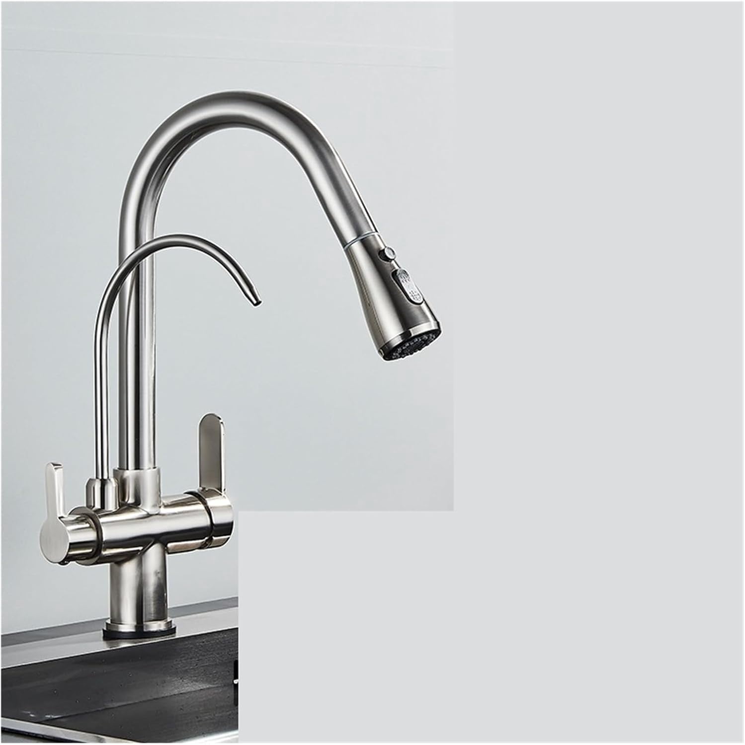 Matte Black Pure Water Kitchen Faucet Dual Handle Hot and Cold Drinking ...