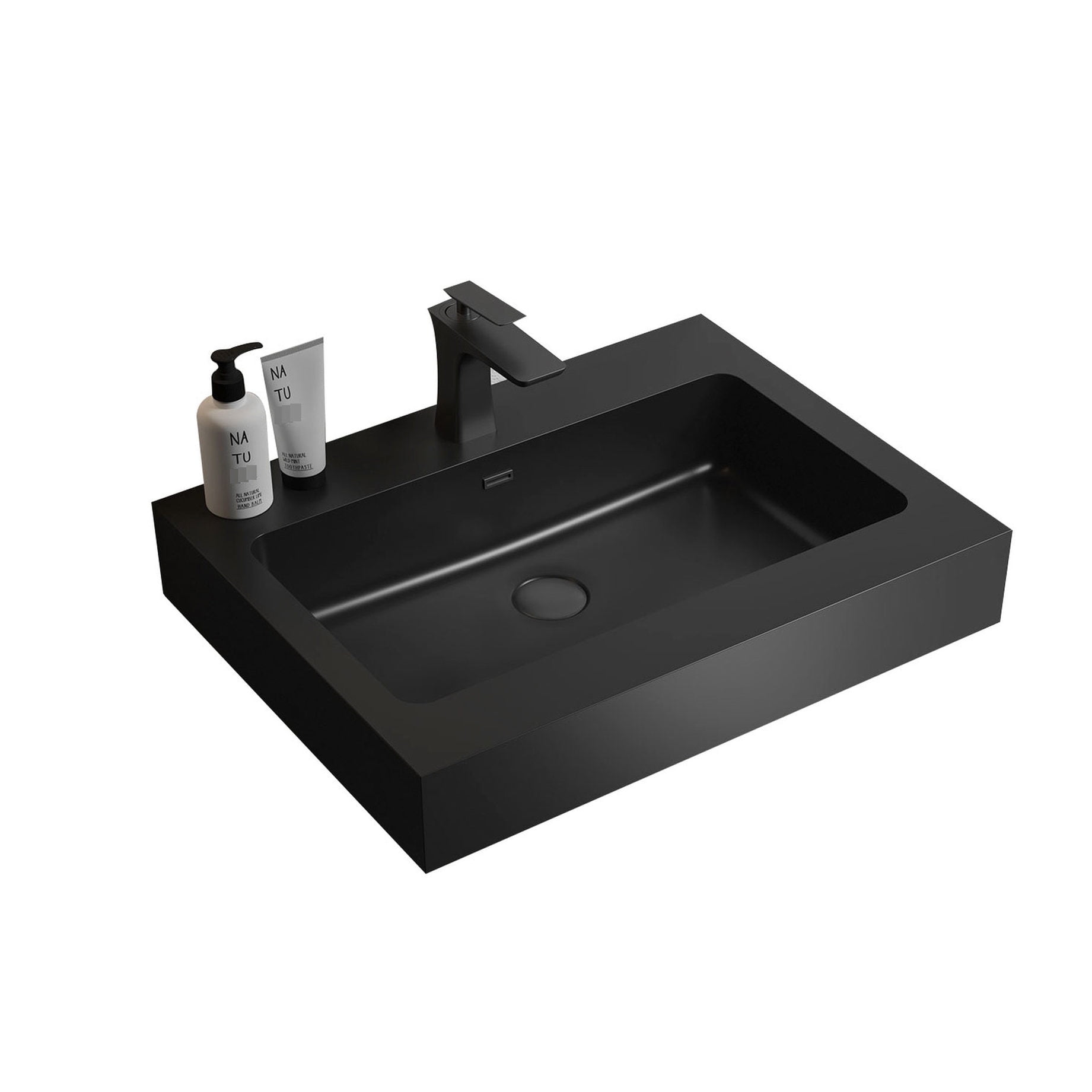 Matte Black Quartz Basin with Overflow Function / Long-Lasting, Upgrade ...