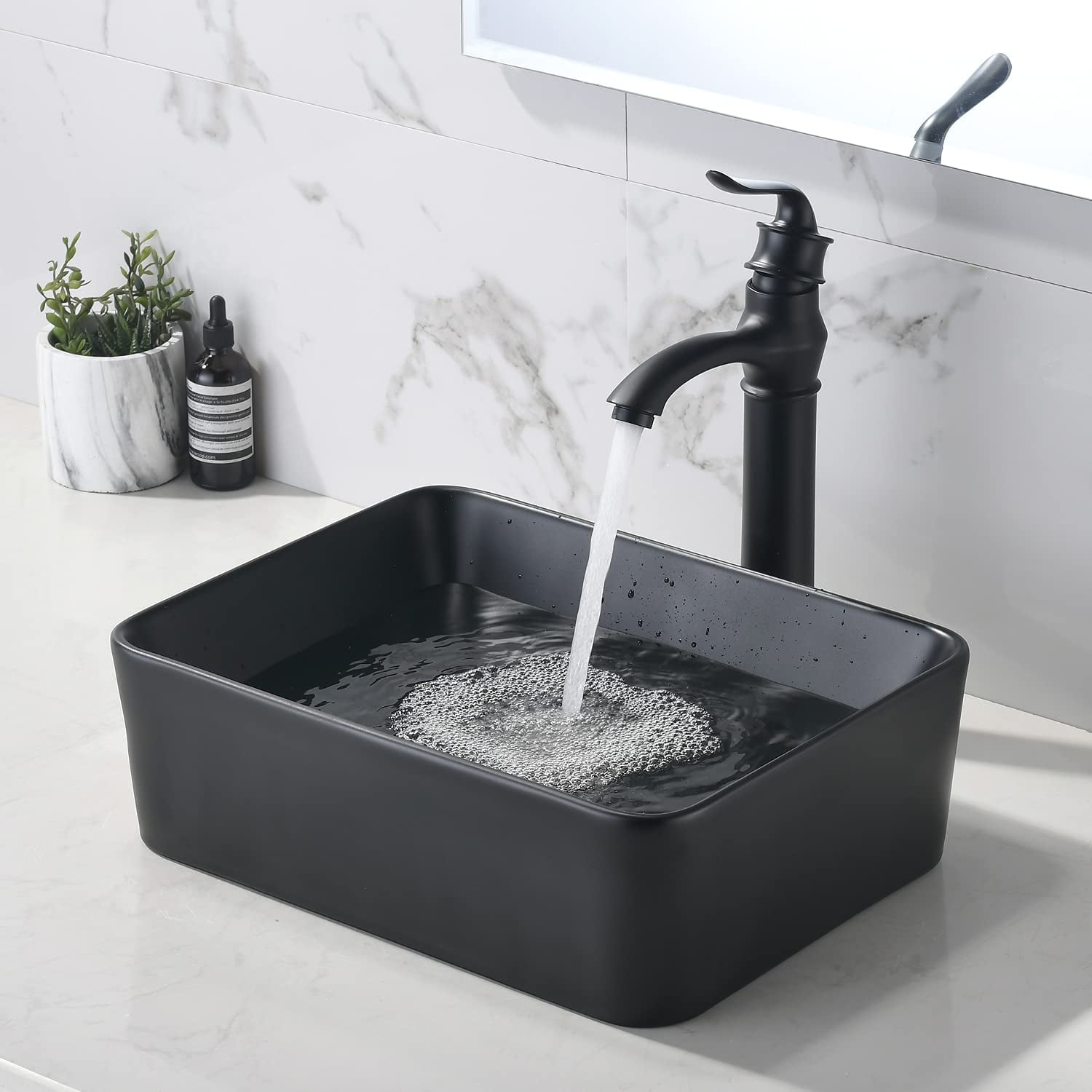 Matte Black Rectangular Vessel Sink – 19x15 Inch Modern Ceramic ...