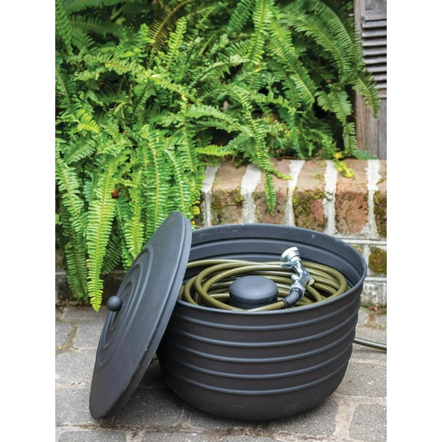 Gardener's Supply Company Matte Black Ribbed Hose Pot, Holds 100' Hose ...