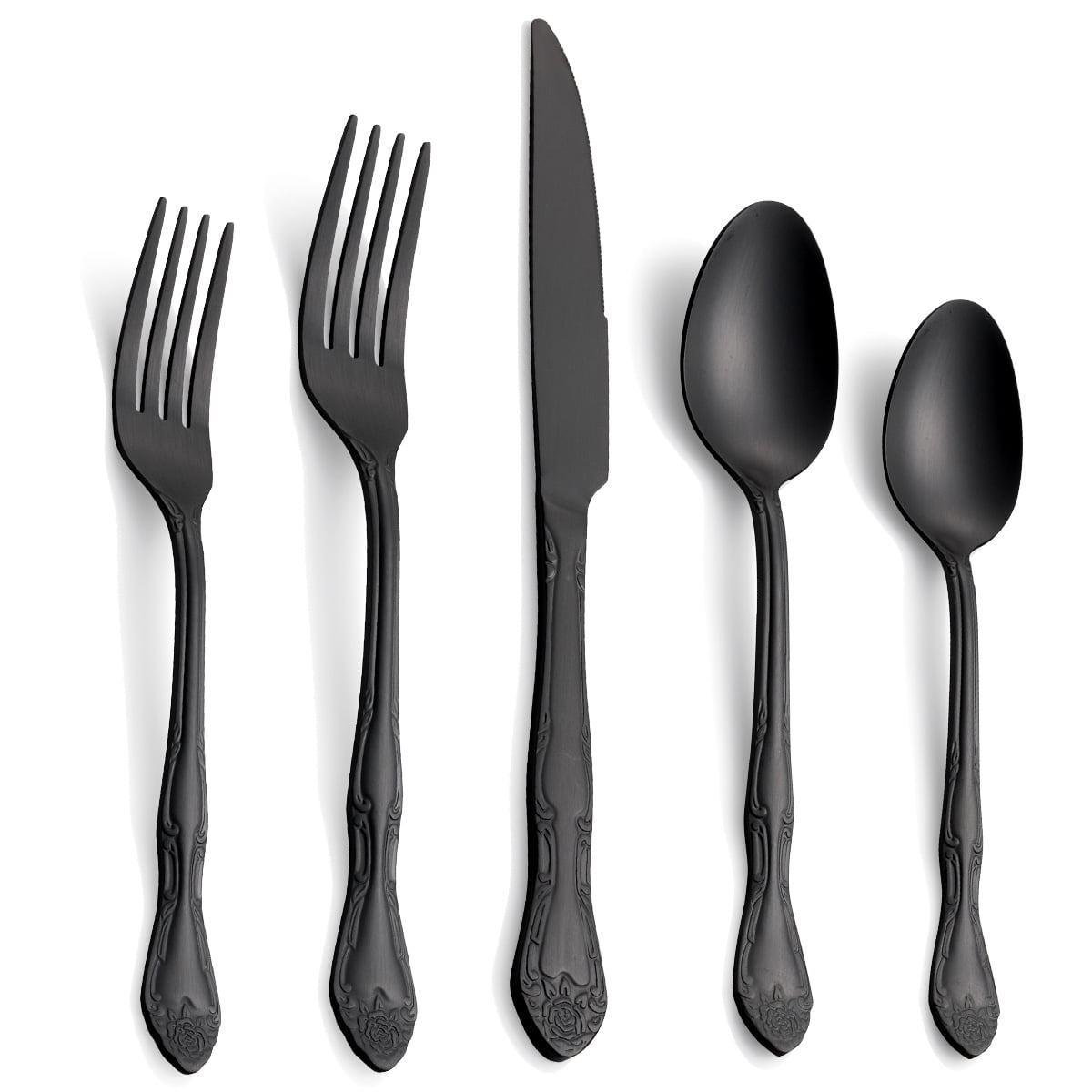 Matte Black Rose Silverware Set, 30-Piece Stainless Steel Flatware Set ...
