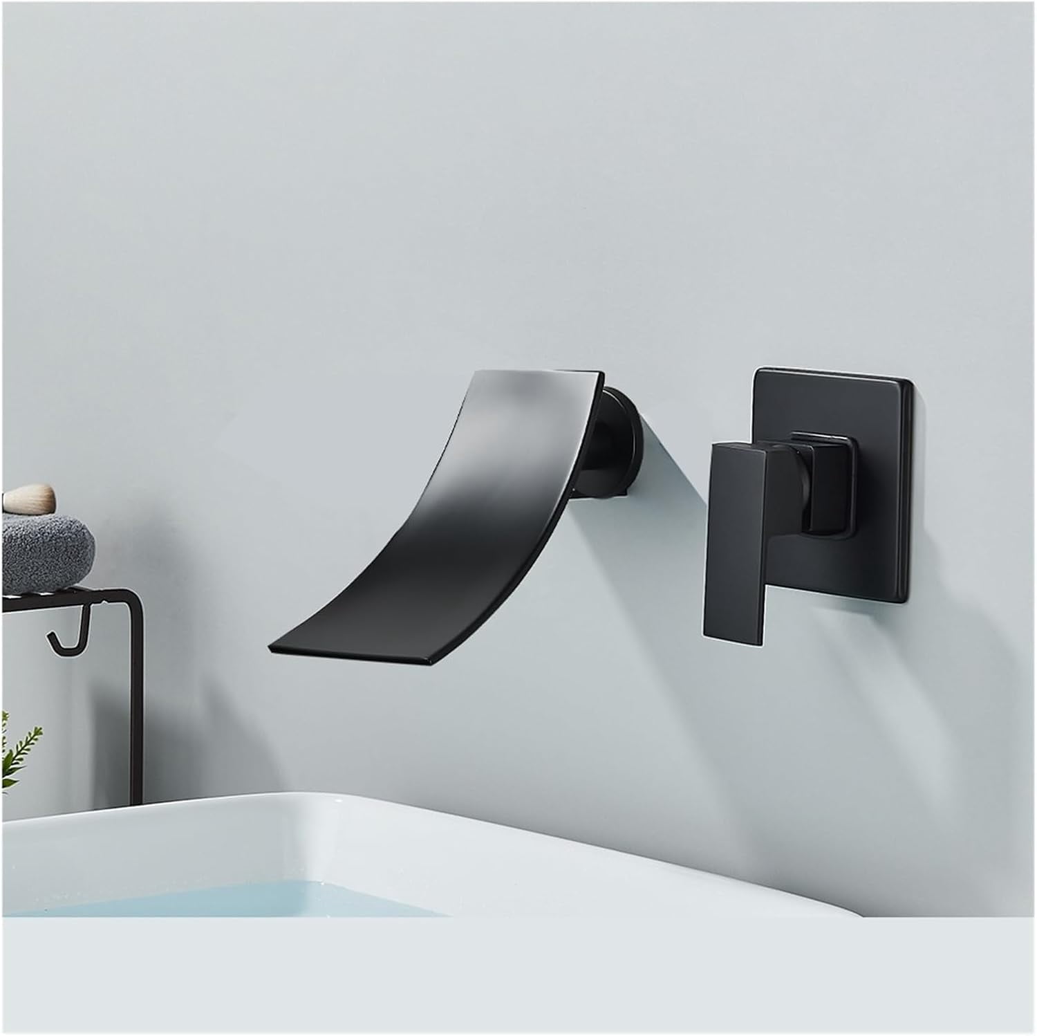 Matte Black Rotate Spout Basin Faucet Wall Mounted Bathroom Hot & Cold ...