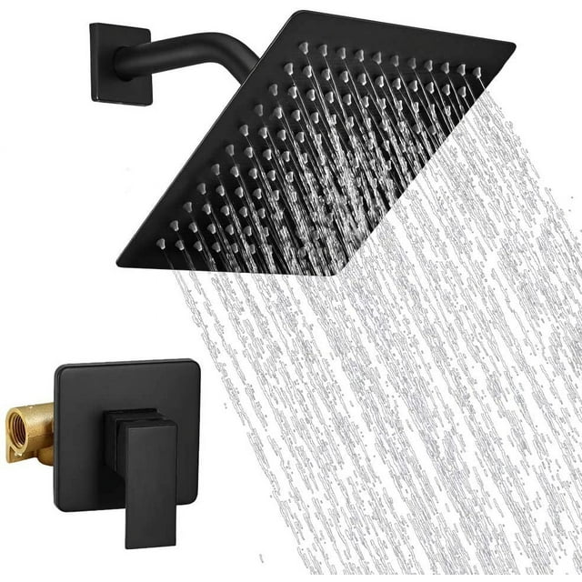 Matte Black Shower Faucet Set Bathroom Rainfall Mixer 8 Inch Shower ...
