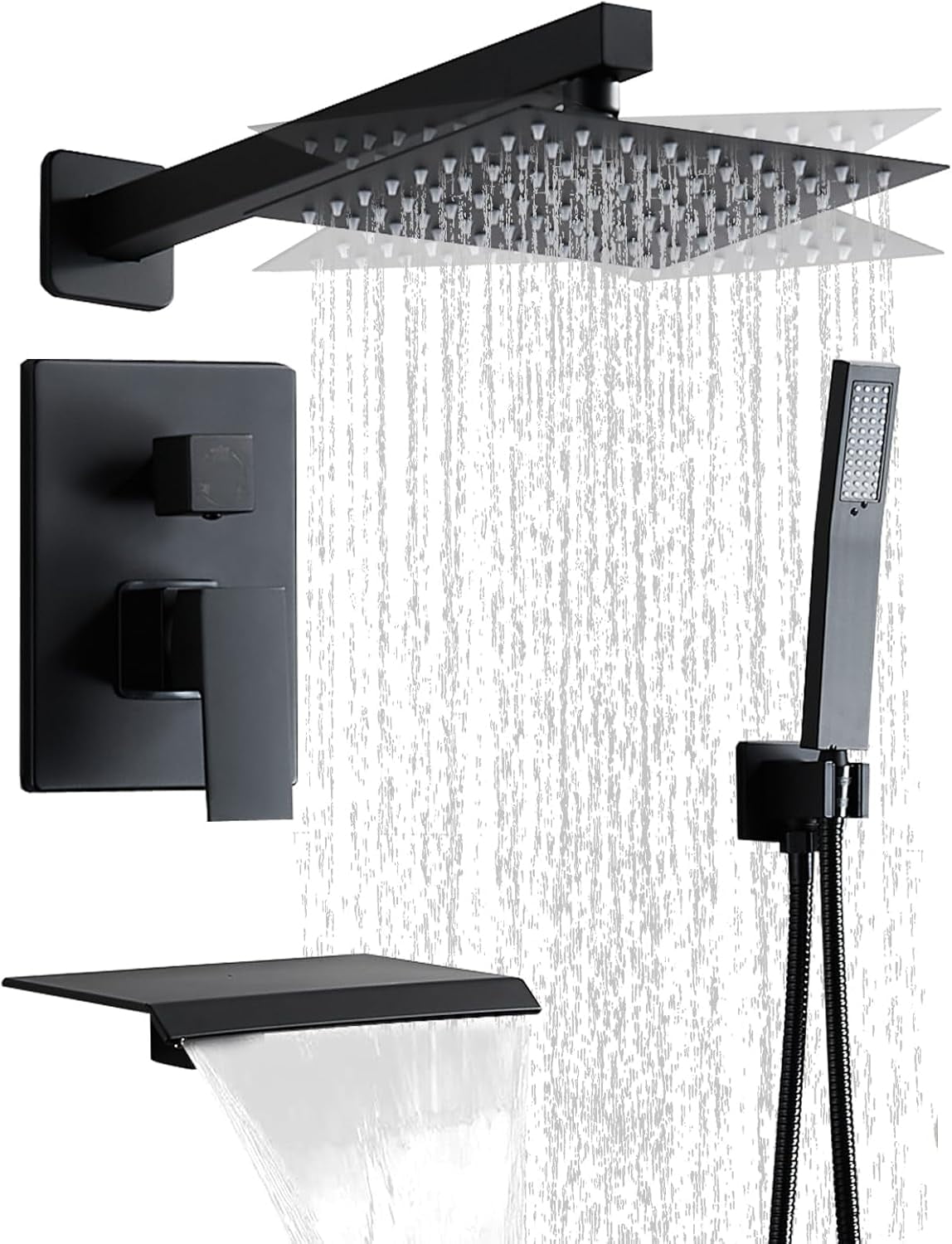 Matte Black Shower Faucet Set with Tub Spout 10 Inch, Shower Head and ...
