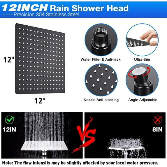 Matte Black Shower Head with Filters 12" Rain Shower Head with Handheld ...