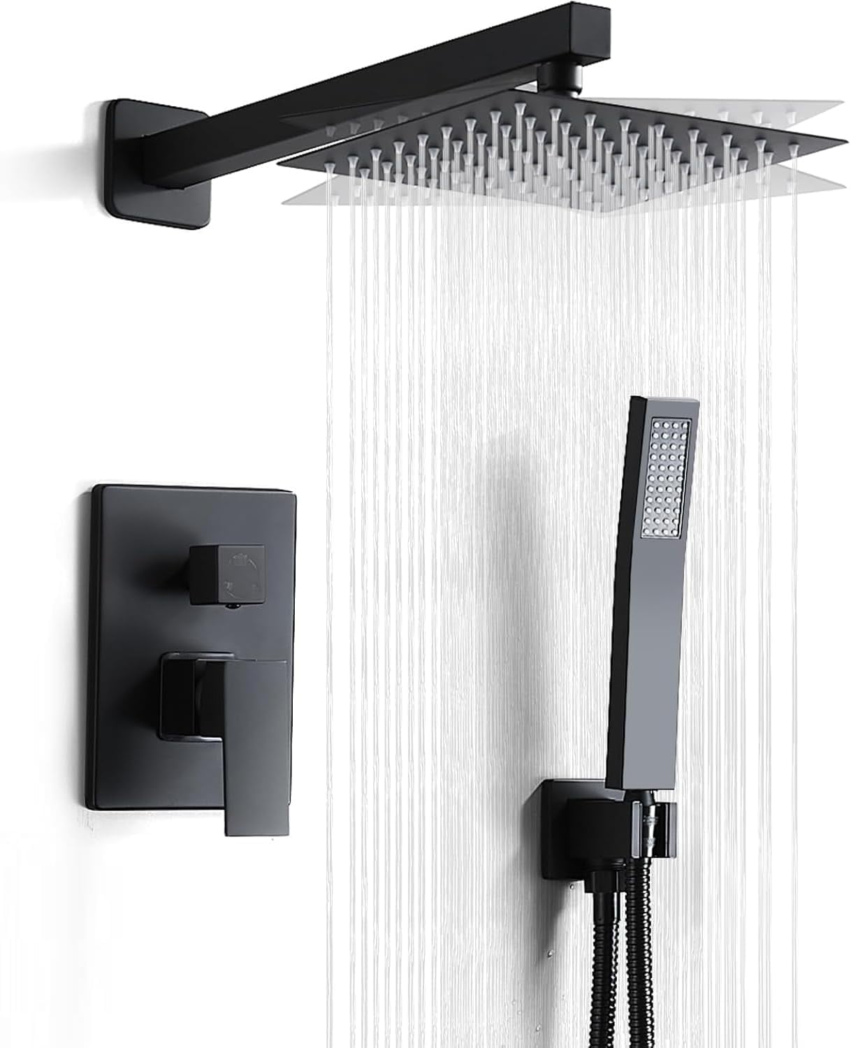 Matte Black Shower Head and Handle Set 8 Inch, Rain Shower Head with 2 ...