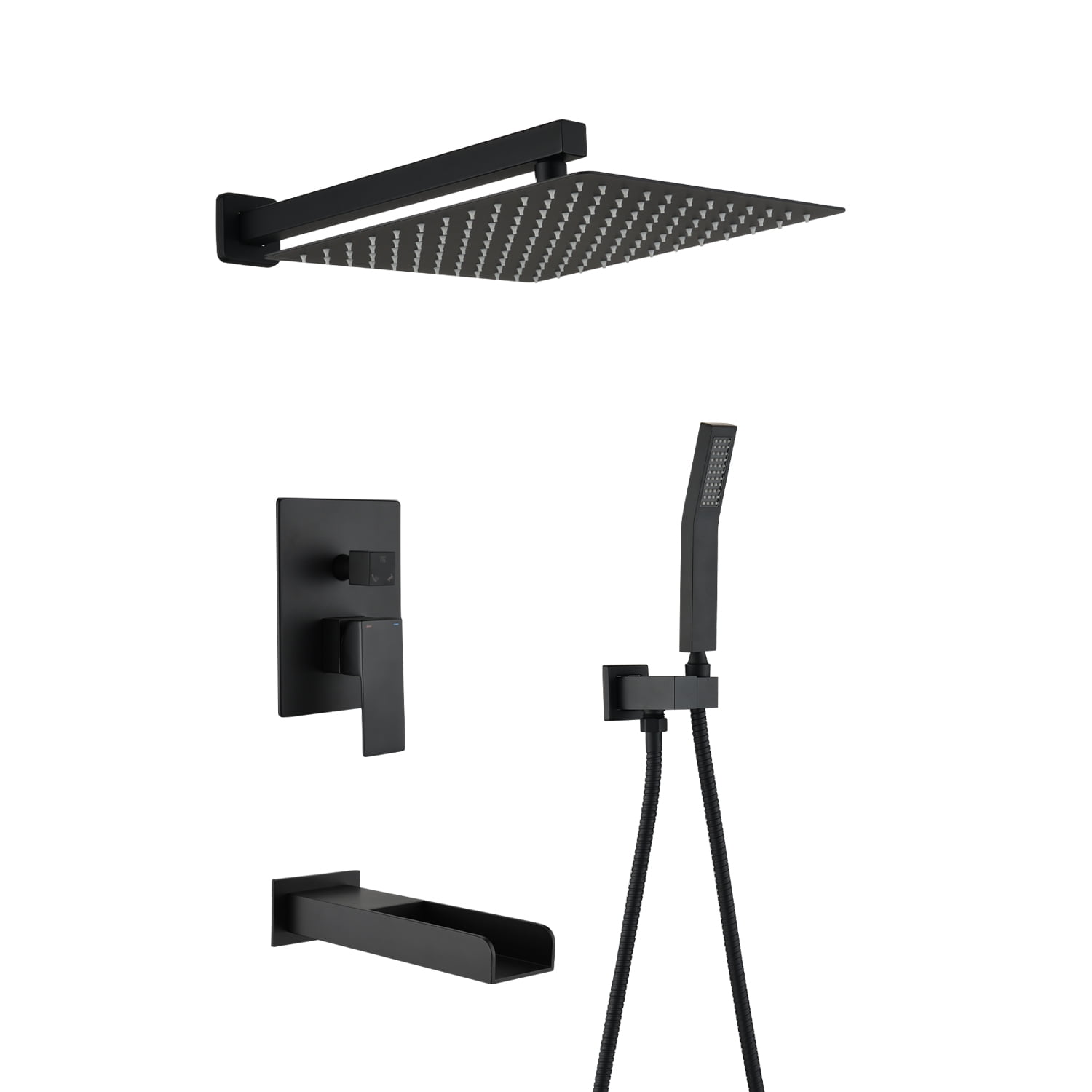 Matte Black Shower Kit 10 Inch Brass Bathroom Deluxe Rain Mixed Shower ...