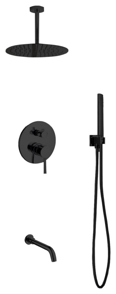 Matte Black Shower Set,Ceiling Mount 12" Rain Shower, Handheld, Tub ...