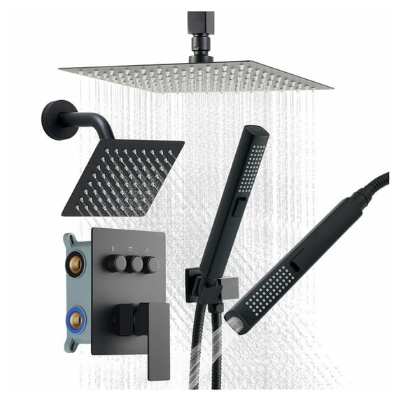 Matte Black Shower System 10 Inch Rainfall Shower Head with Handheld ...
