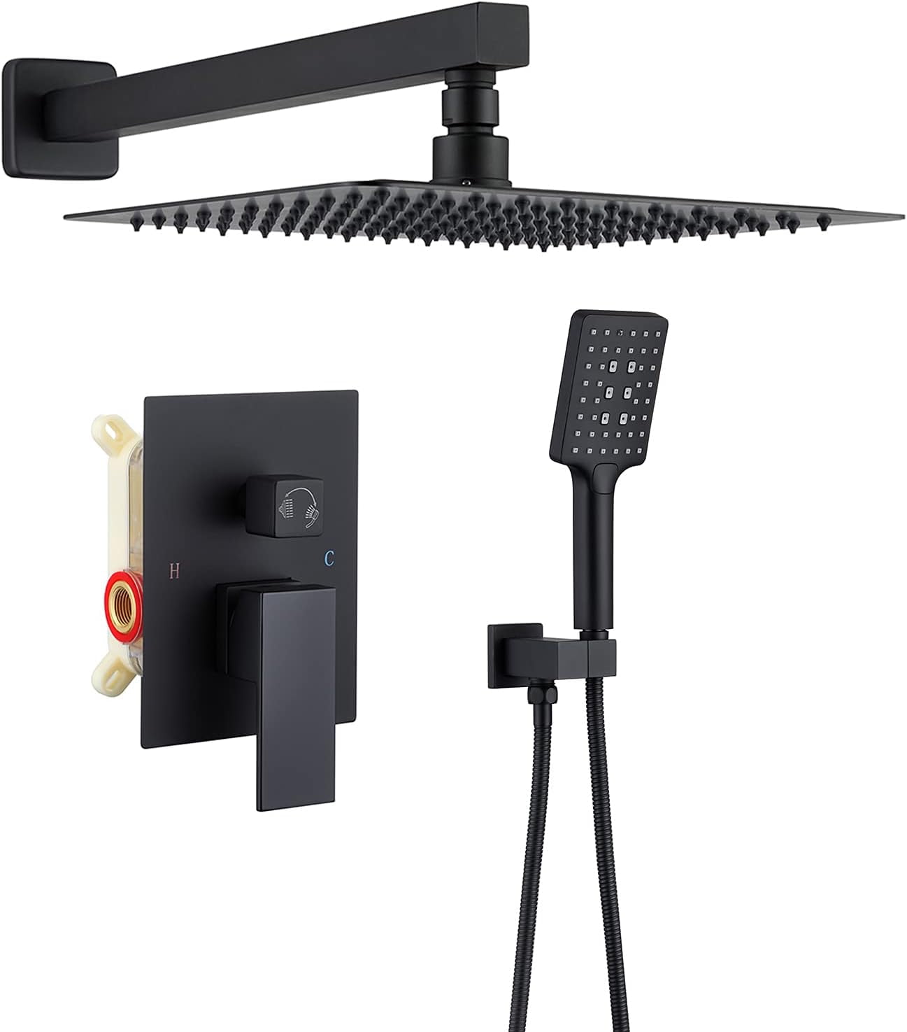 Matte Black Shower System With High Pressure 10 Inches Brass Rain