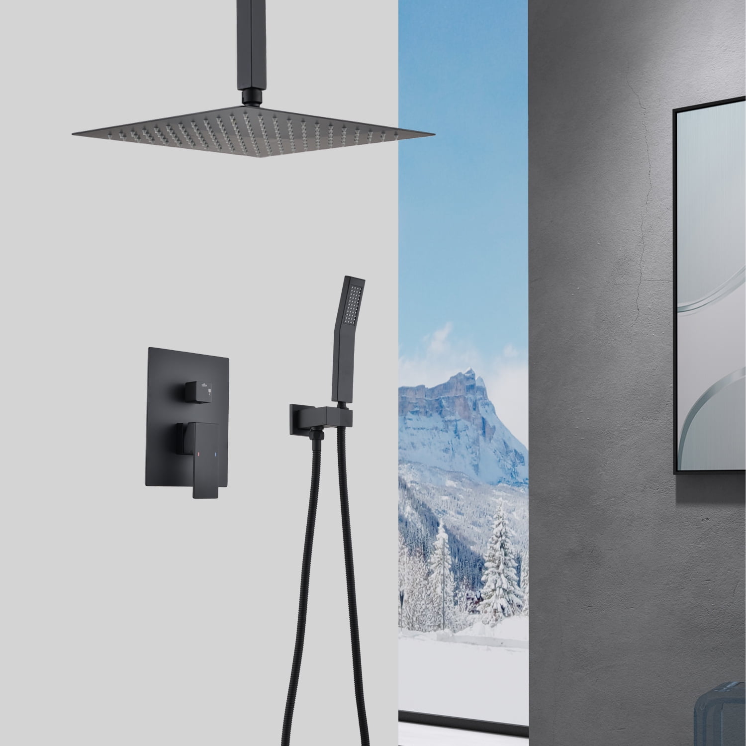 Matte Black Shower System with Ceiling Mounted Rain Shower and ...