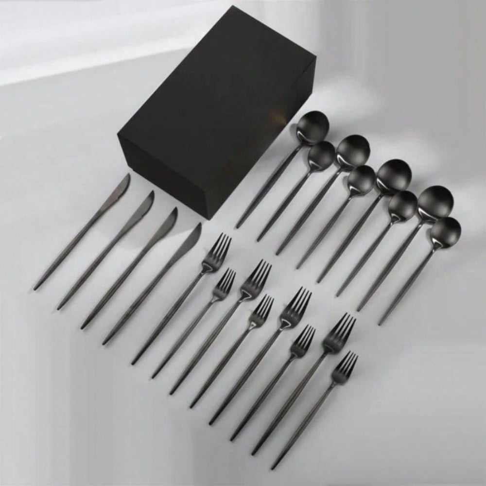 Matte Black Silverware Set 20 Pieces With Box, Stainless Steel Flatware ...