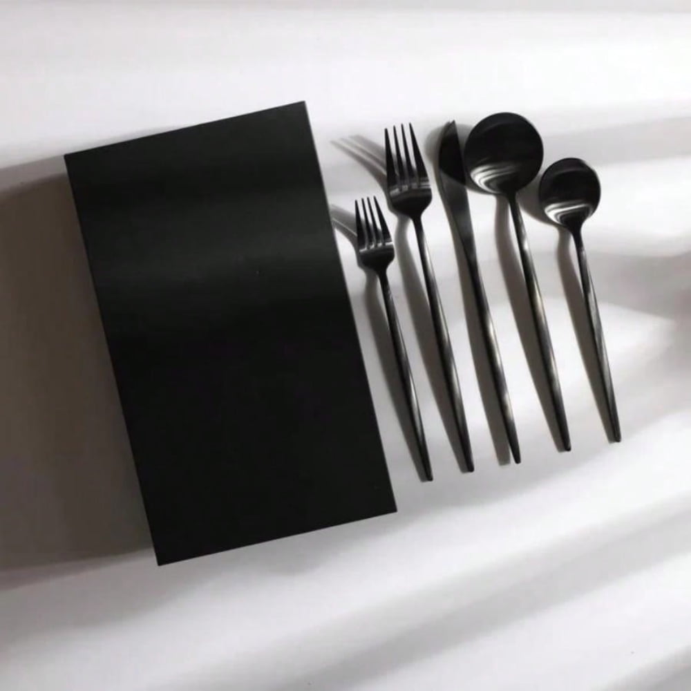 Matte Black Silverware Set 20 Pieces With Box, Stainless Steel Flatware ...