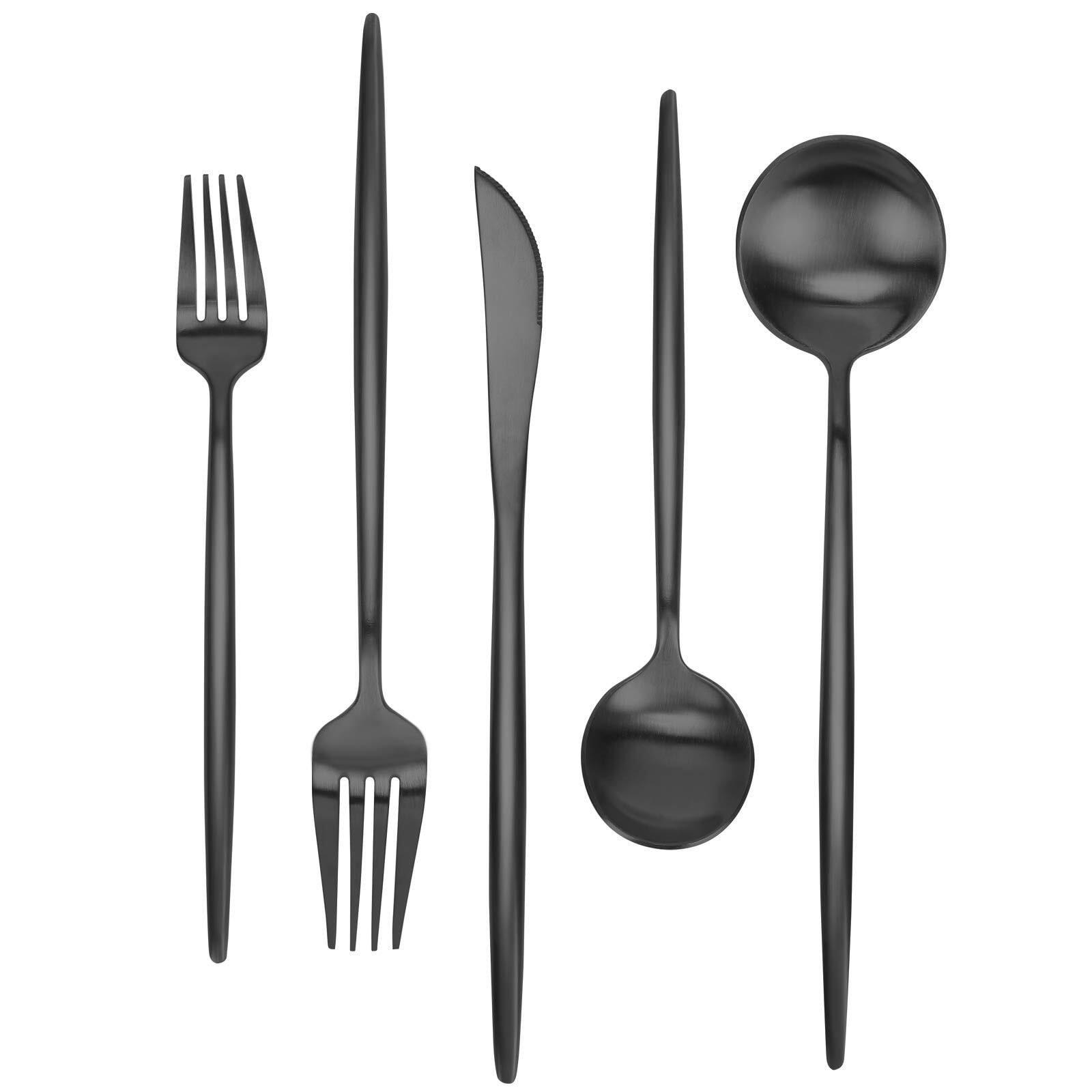 Matte Black Silverware Set 30 Pieces, Stainless Steel Flatware Set ...