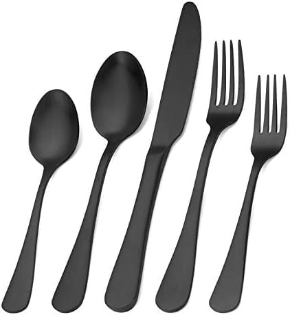 Matte Black Silverware Set, Satin Finish 20-Piece Stainless Steel ...