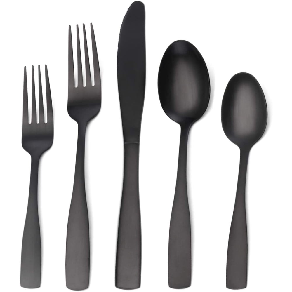 Matte Black Silverware Set, Satin Finish 5-Piece Stainless Steel ...