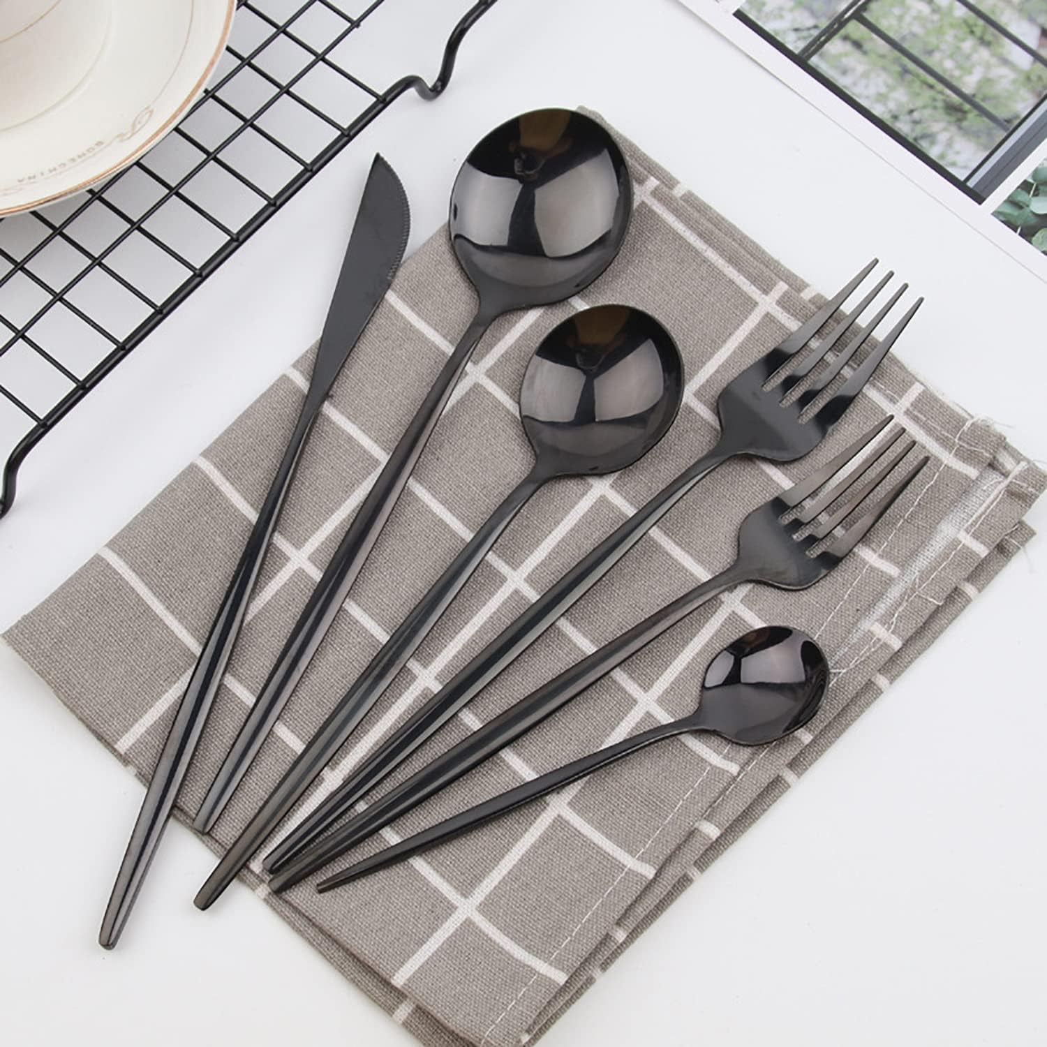 Matte Black Silverware Set Stainless Steel Flatware Service for 8 Kitchen Restaurant Hotel ...
