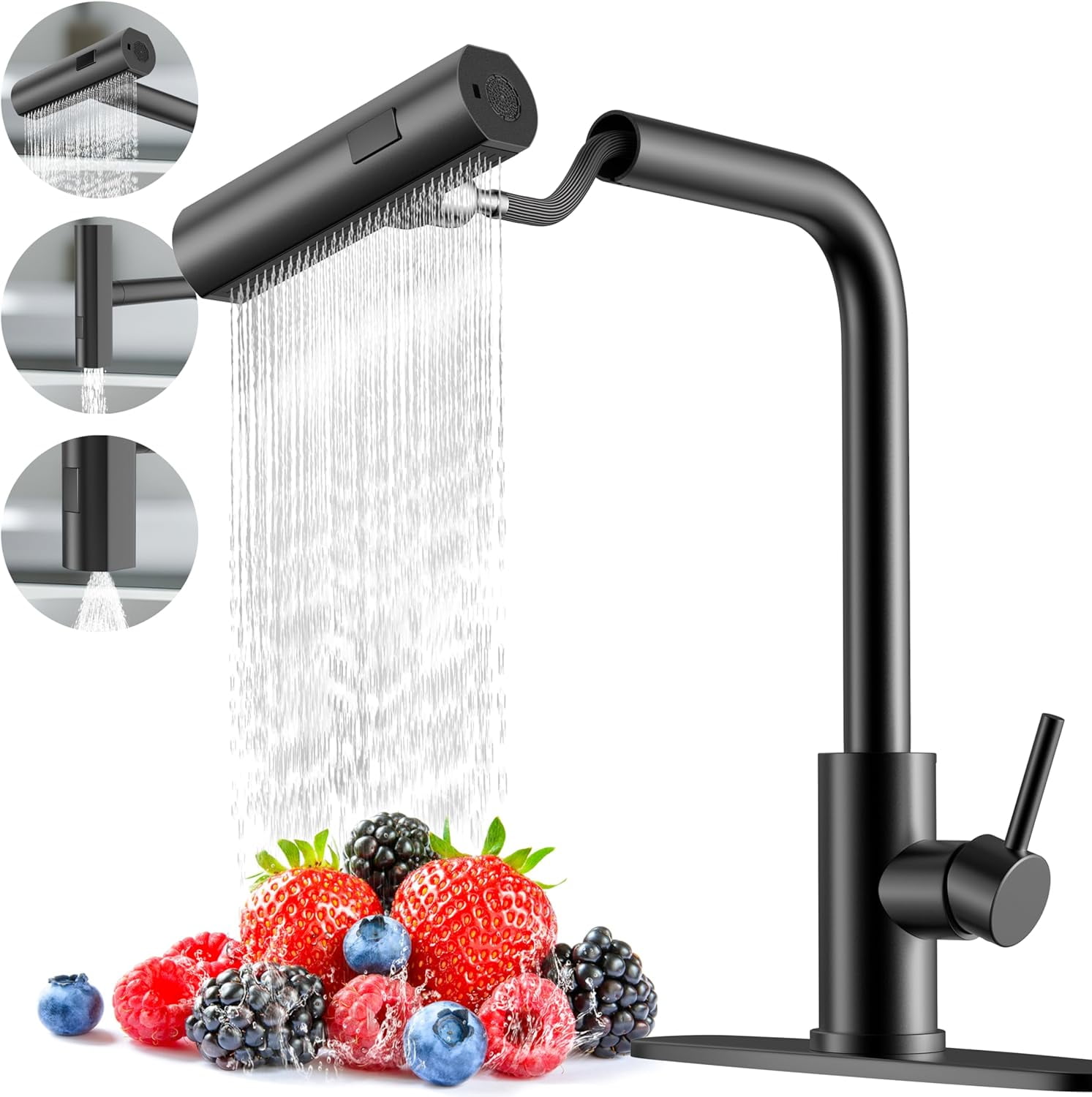 Matte Black Single Hole Kitchen Sink Faucets with Pull Down Sprayer ...