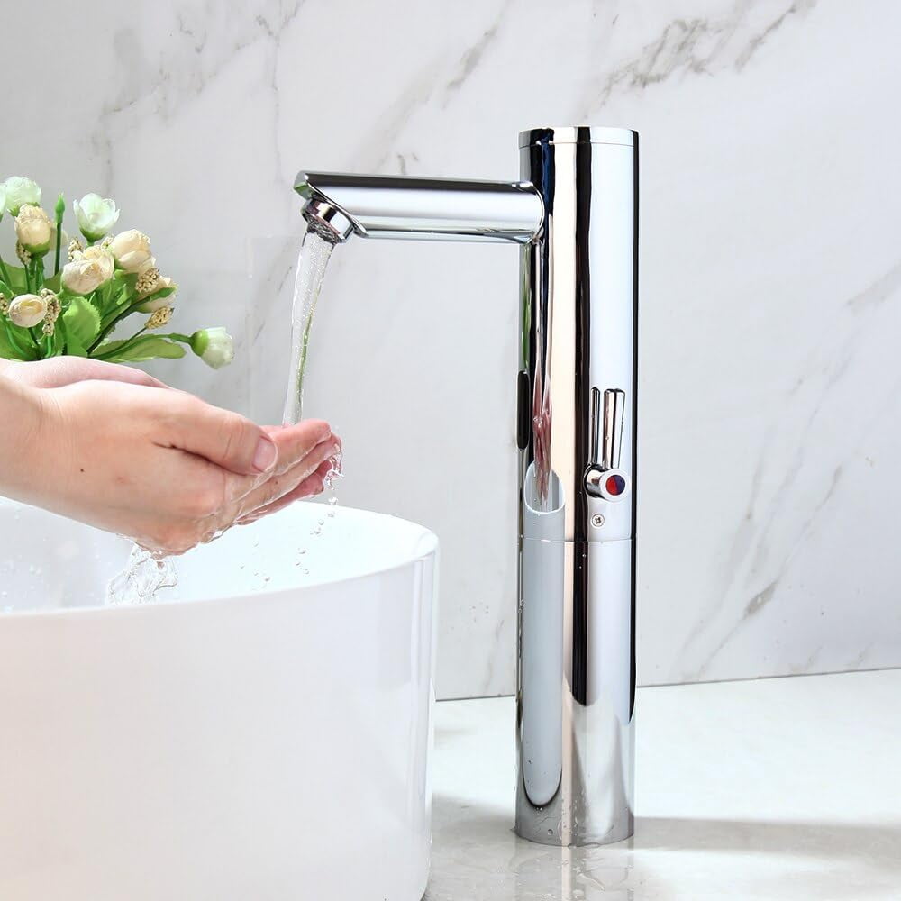 Matte Black Solid Brass Hot & Cold Water Mixer Touch-Free Infrared Tap Automatic Sensor Faucet ...