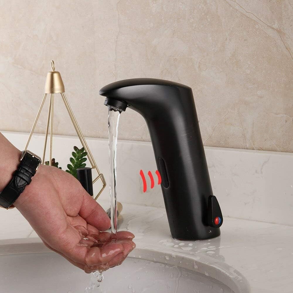 Matte Black Solid Brass Hot & Cold Water Mixer Touch-Free Infrared Tap ...
