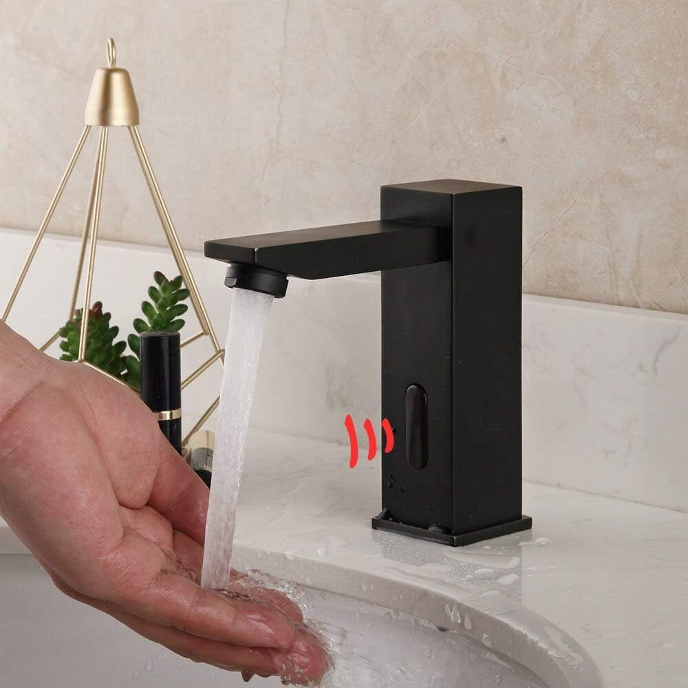 Matte Black Solid Brass Hot & Cold Water Mixer Touch-Free Infrared Tap Automatic Sensor Faucet ...