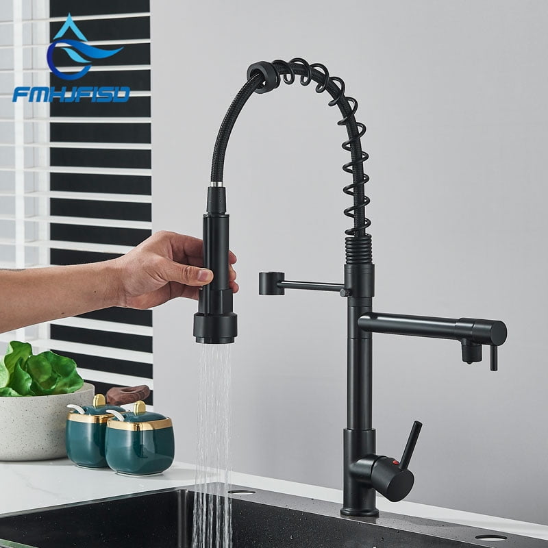 Matte Black Spring Pull Down Kitchen Faucet Rotatable Dual Sprayer ...