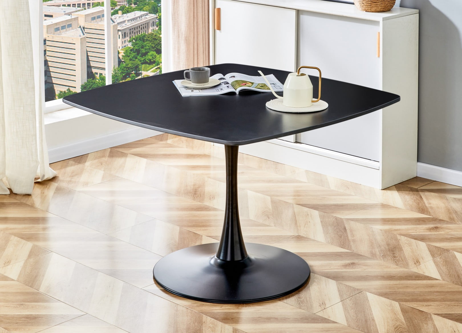 Matte Black Square Dining Table for 4-6 People, 42.1" Tulip Table ...