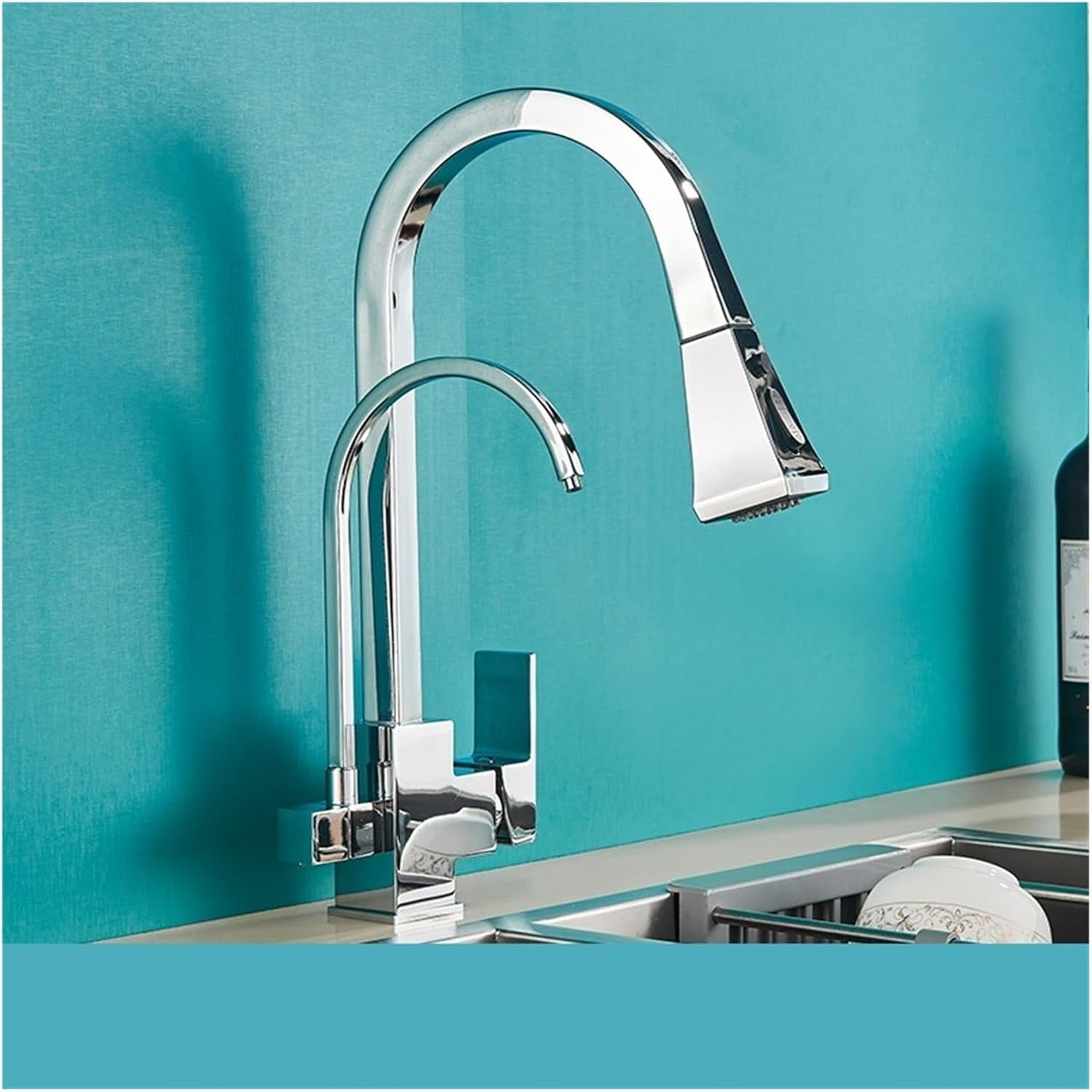 Matte Black Square Filtered Kitchen Faucet Pull Out 360 Rotation Hot ...