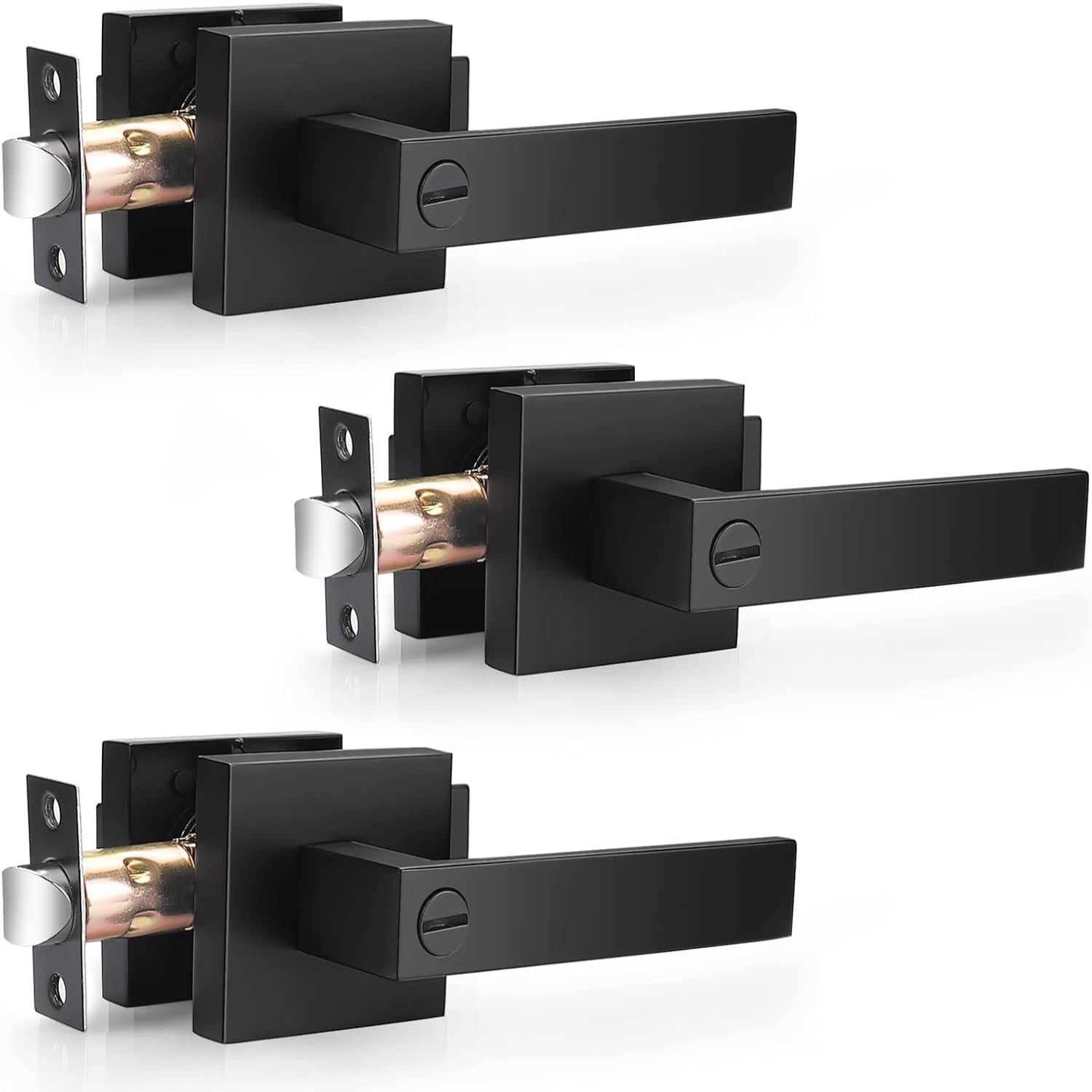Matte Black Square Privacy Door Levers Bed Bath Door Handles Heavy Duty ...