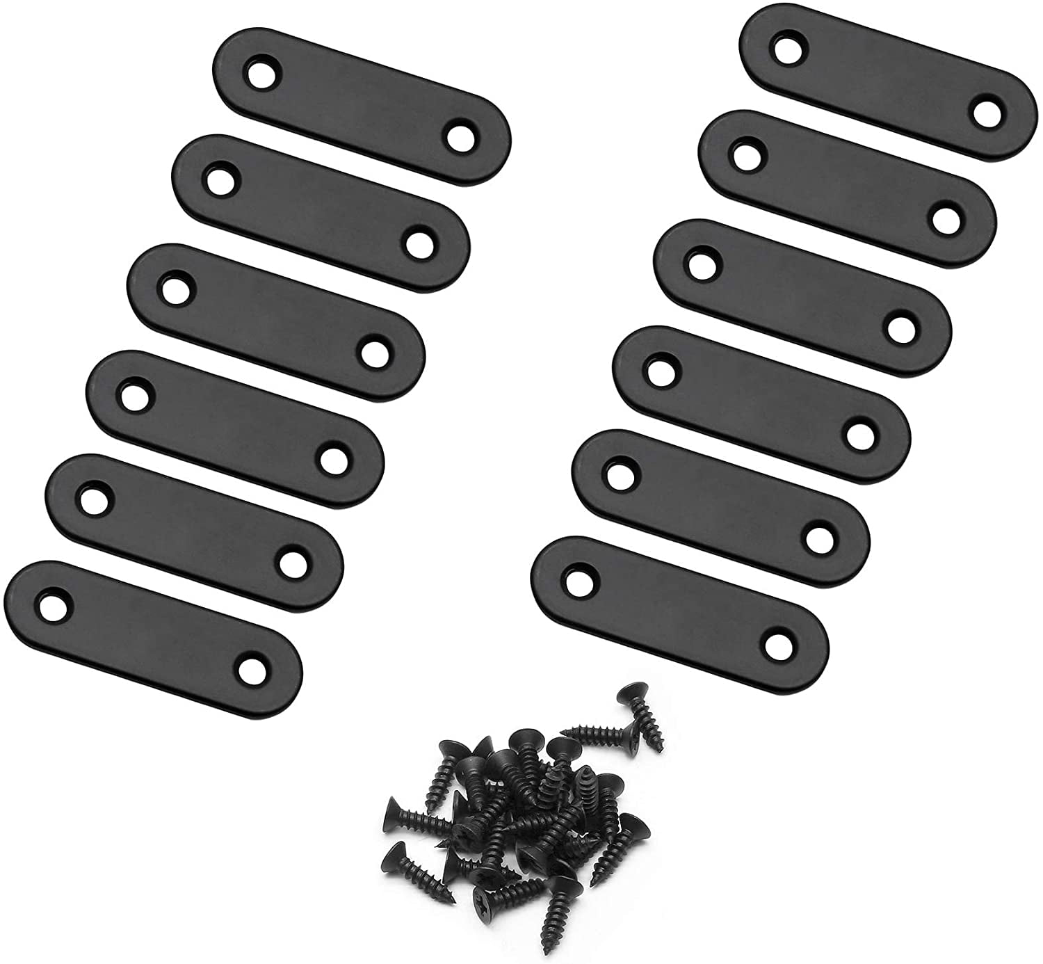Matte Black Straight Brace Plates 12-Pack, 2 x 0.6 in Stainless Steel ...