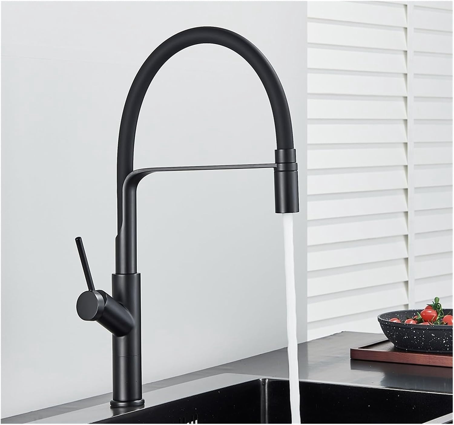 Matte Black Tall Kitchen Sink Faucet Deck Mount Pull Down Brass Kitchen ...
