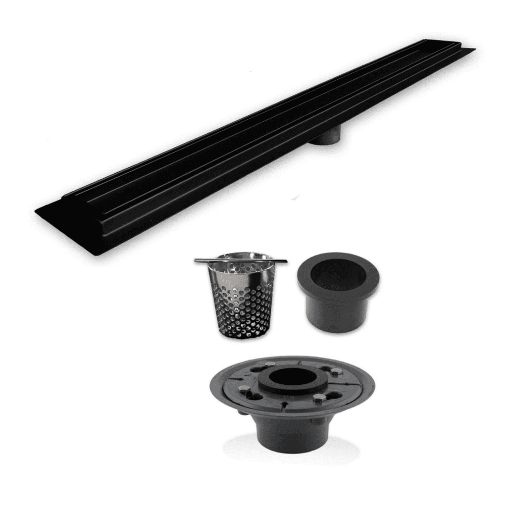 Matte Black Tile Insert Linear Drain with 2 Inch ABS Shower Drain Base ...