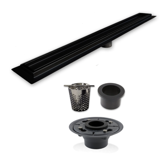Matte Black Tile Insert Linear Drain with 2 Inch ABS Shower Drain Base ...