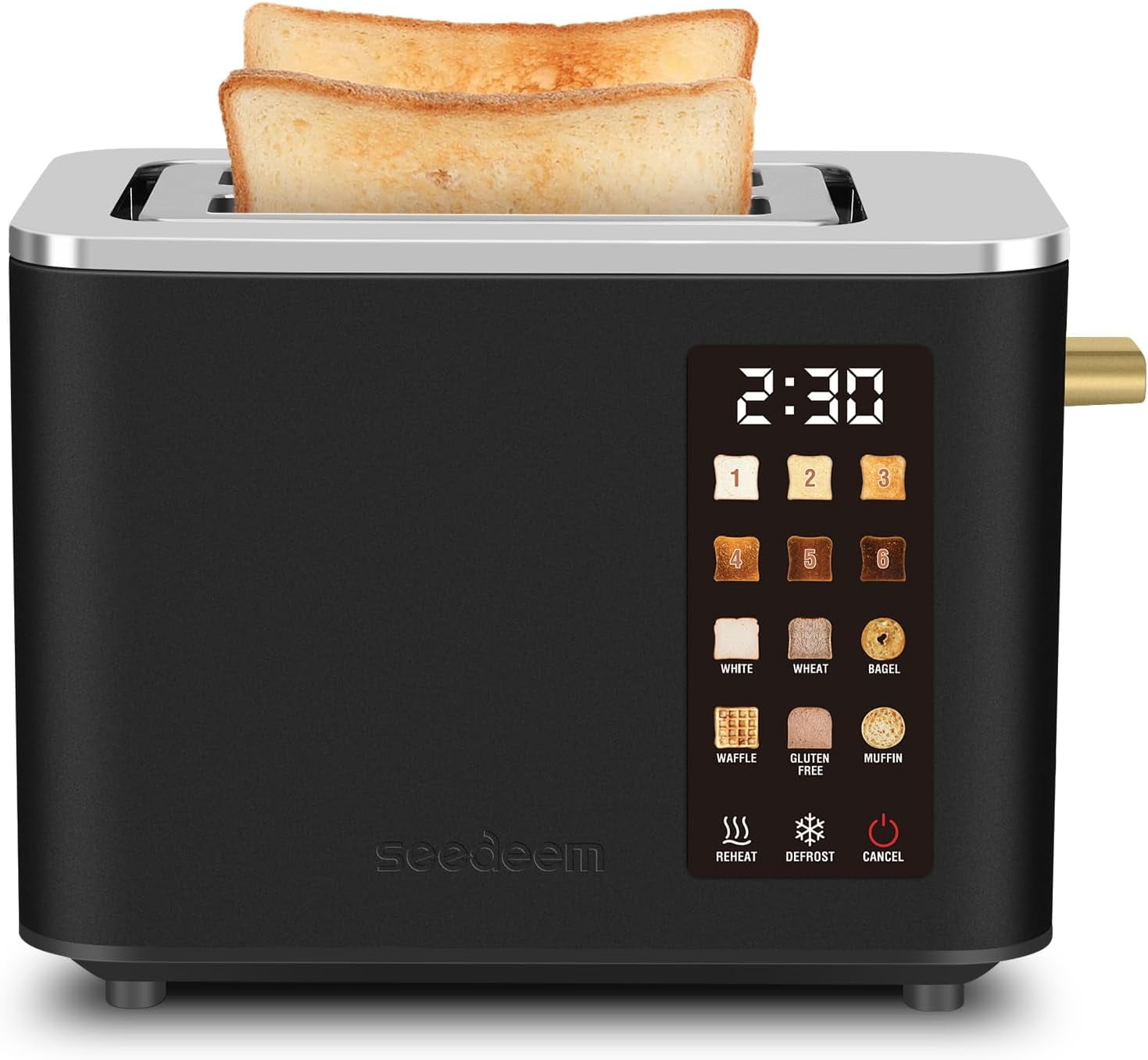 Matte Black Toaster with 2 Slice Capacity, Touch Control Screen, Smart ...