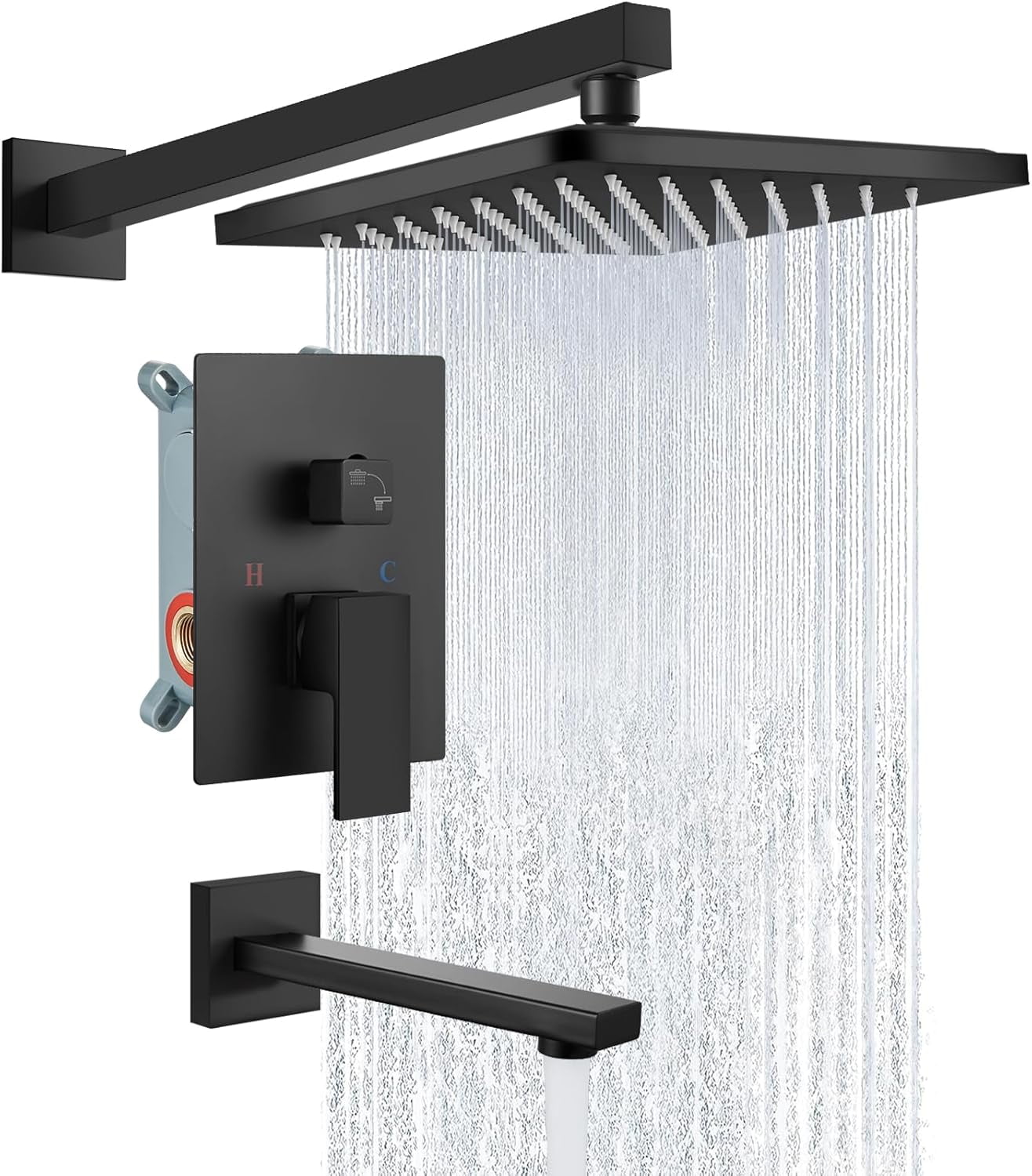 Matte Black Tub and Shower Faucet Set with Bathroom Rain Shower System ...